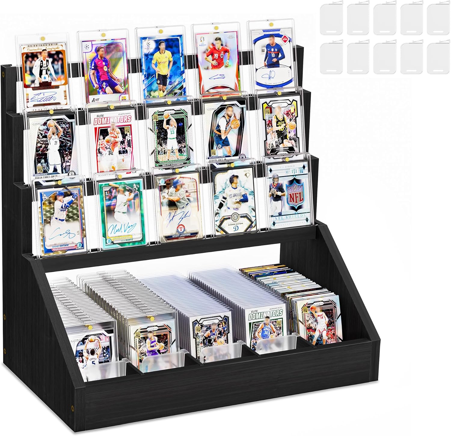 Emfogoo 3-Tier Trading Card Display Stand, Wooden Card Storage Case ...