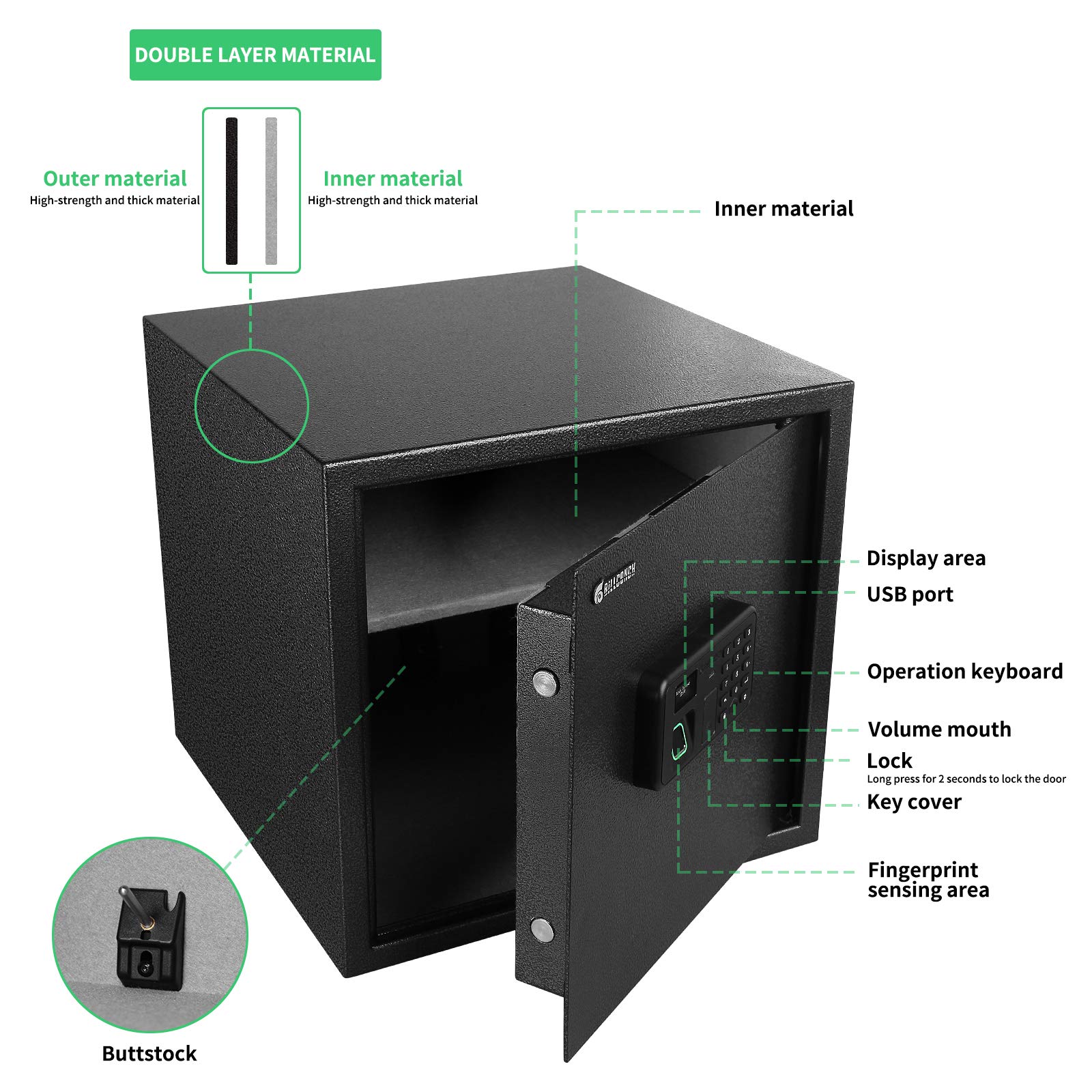 BILLCONCH Gun Safe, Biometric Pistol Safe with Display and Voice Prompt ...