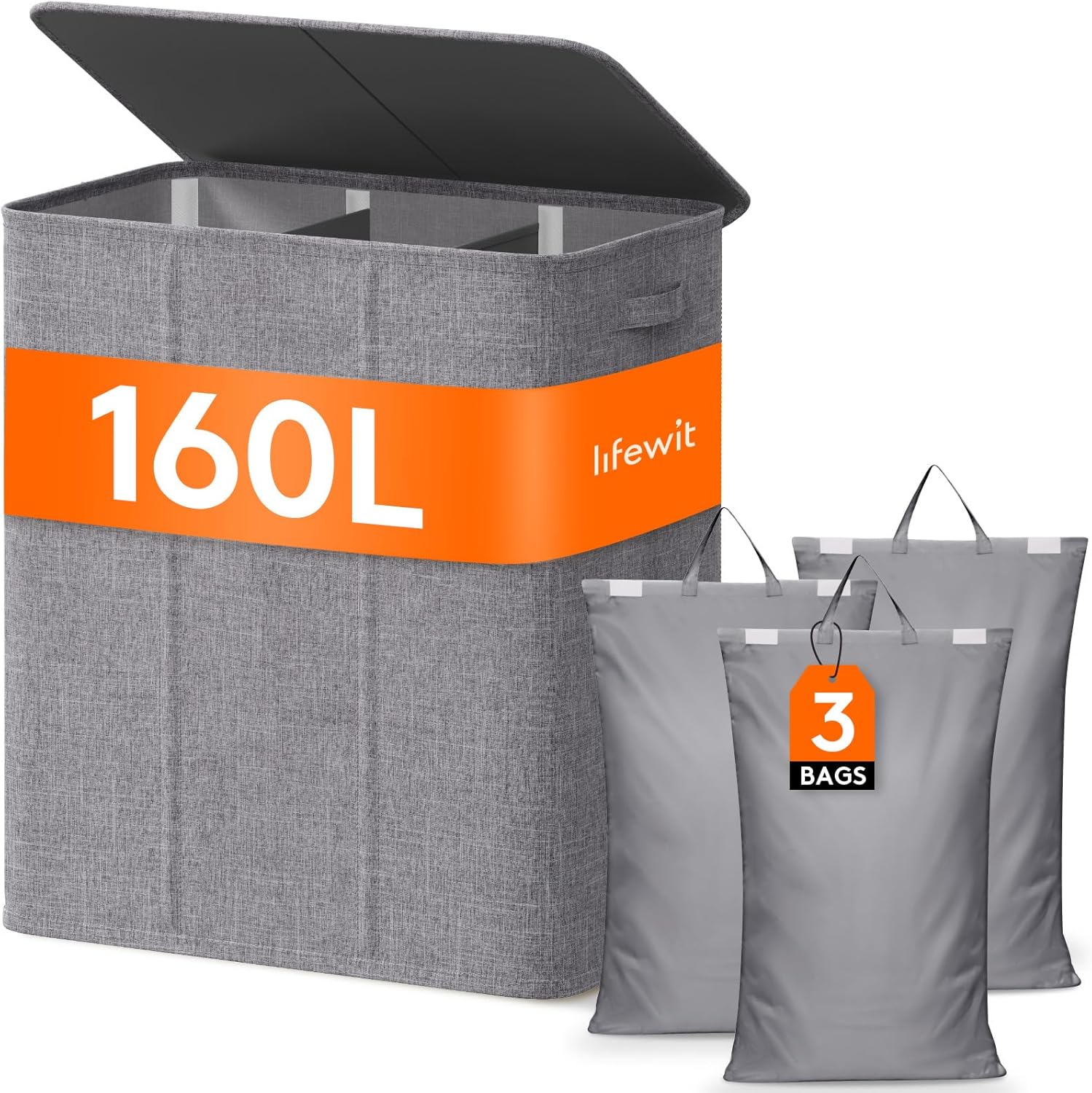 Amazon.com: Lifewit Triple Laundry Hamper with Lid and Removable Laundry Bags, Large Collapsible ...