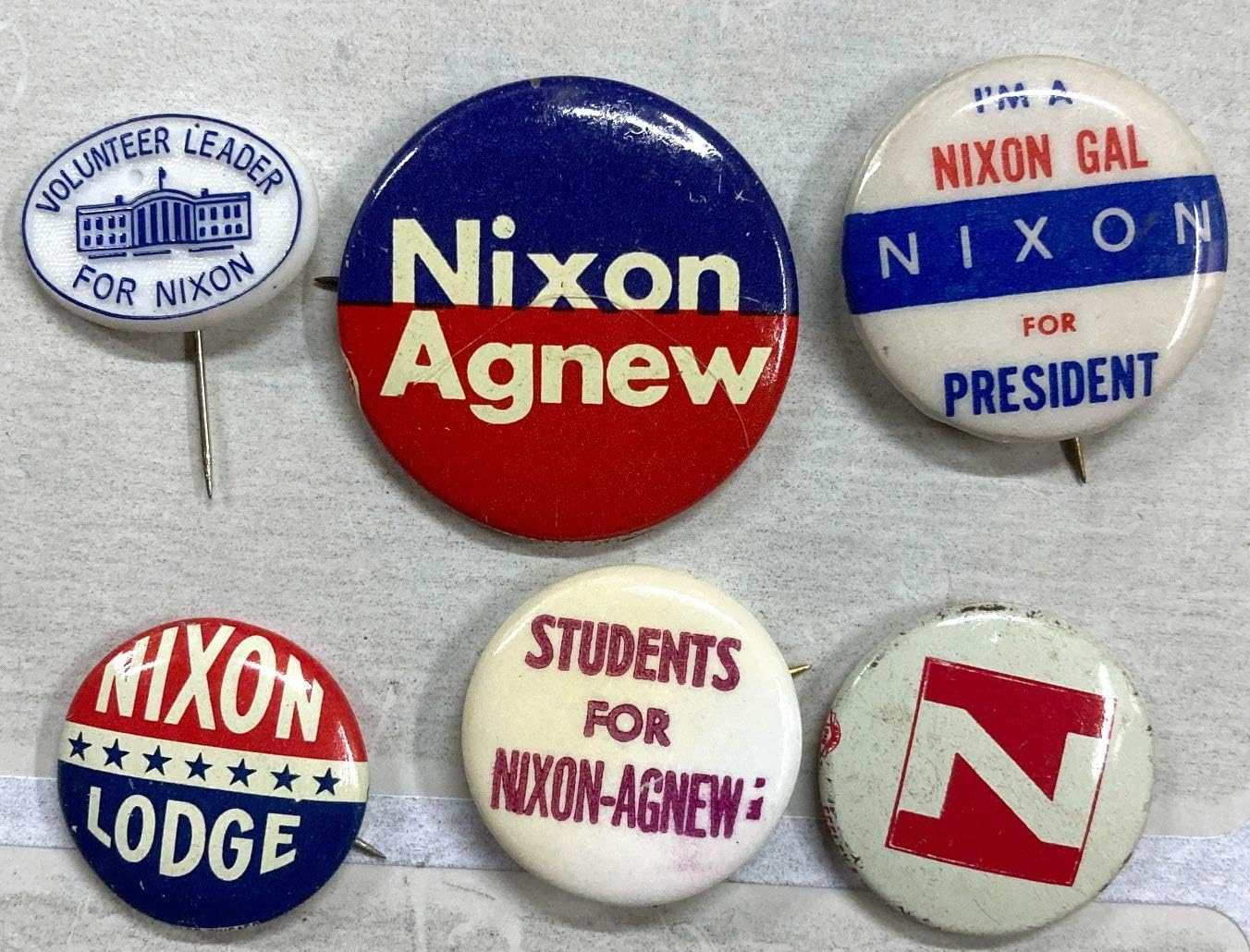 RICHARD M NIXON 6 different 1960-1968 campaign pins. included: a ...