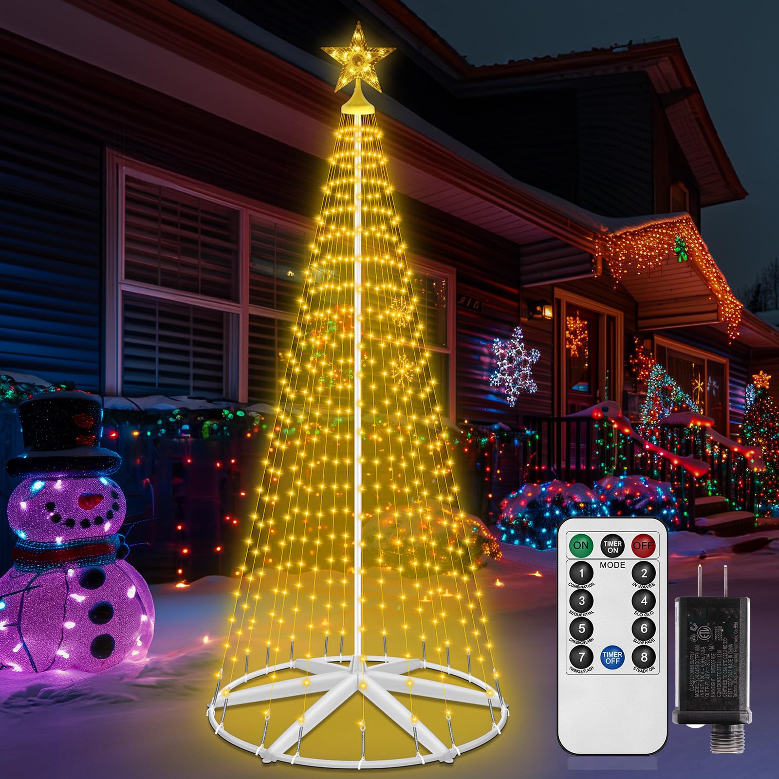 Amazon.com : 8Ft 442 LEDs Christmas Cone Tree Lights, Outdoor Christmas ...