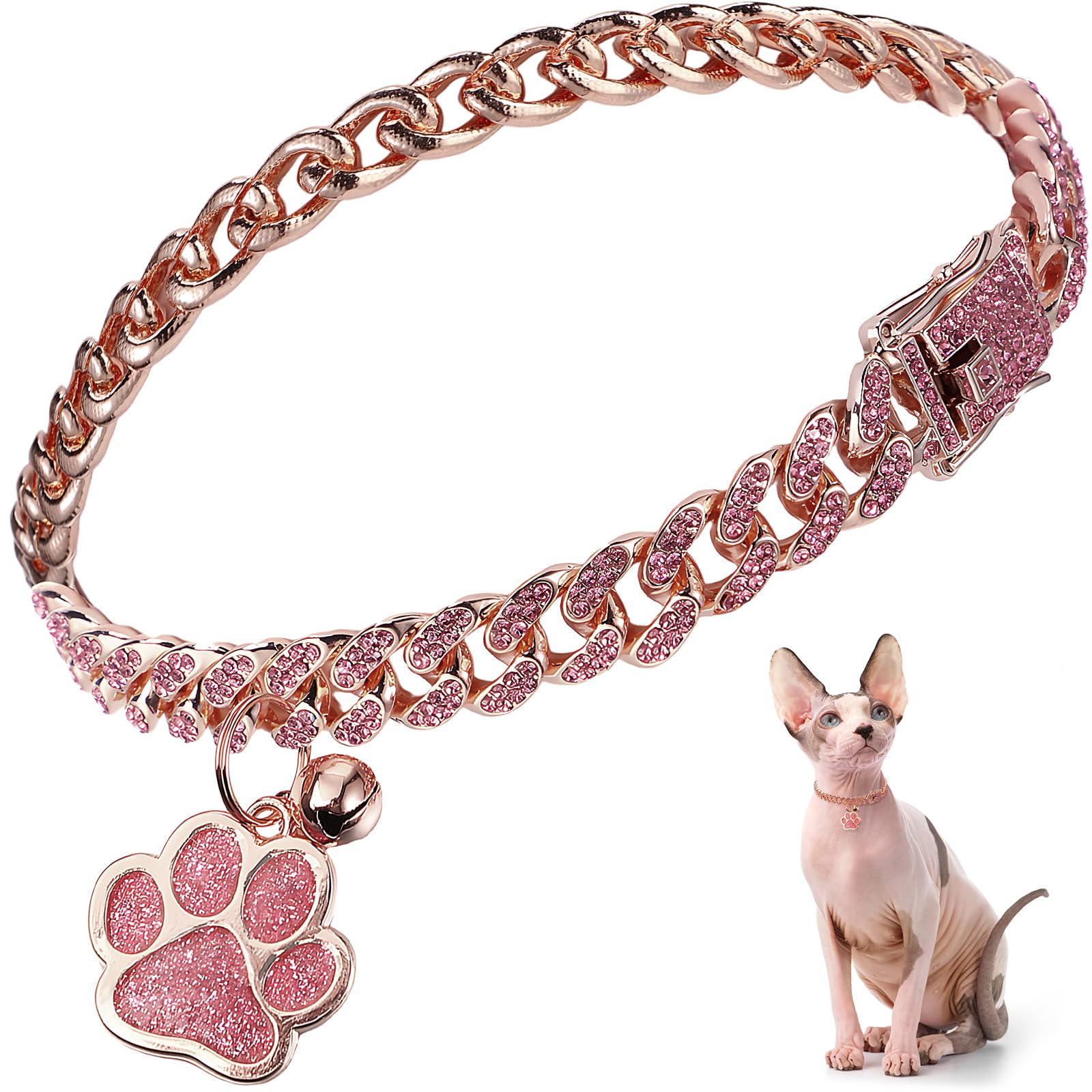 Pet Supplies : Hillban Cat Collar Diamond Chain Glitter Collar Walking ...
