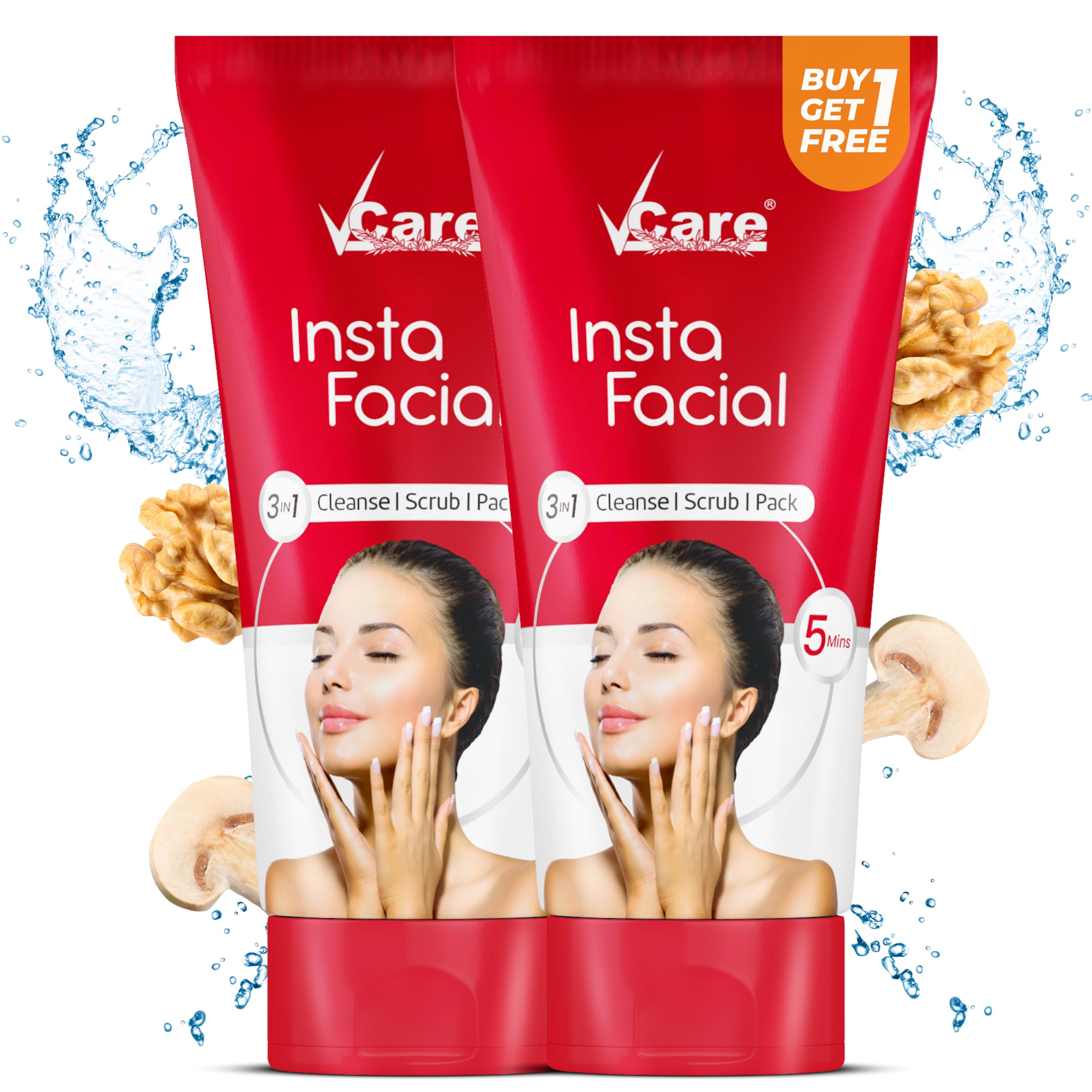 VCare Insta Facial Cream for Face Scrub, Cleanse and Skin Care Mask for ...