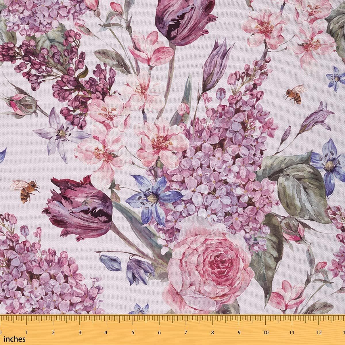 Amazon.com: Colorful Flowers Fabric by The Yard Watercolor Lavender ...