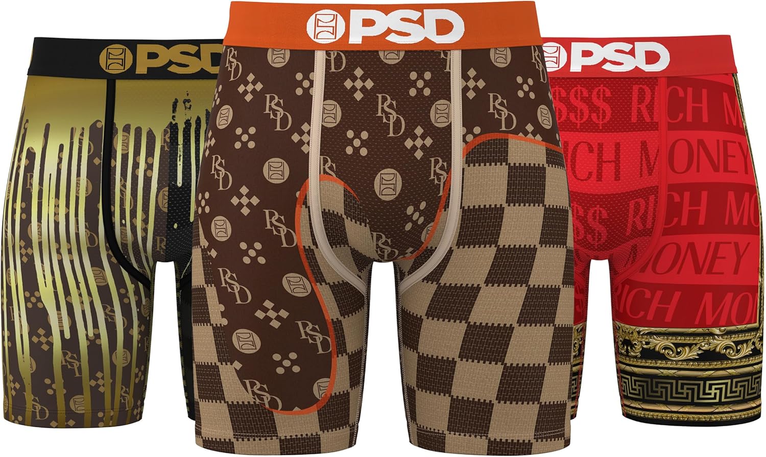 PSD Men's Boxer Briefs - Emblem Lux 3 Pack, 7 Inch Inseam, Stretchy ...