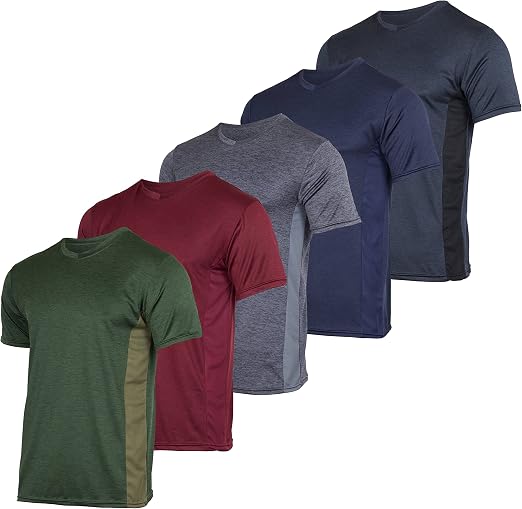 5 Pack: Men’s V-Neck Dry-Fit Moisture Wicking Active Athletic Tech ...