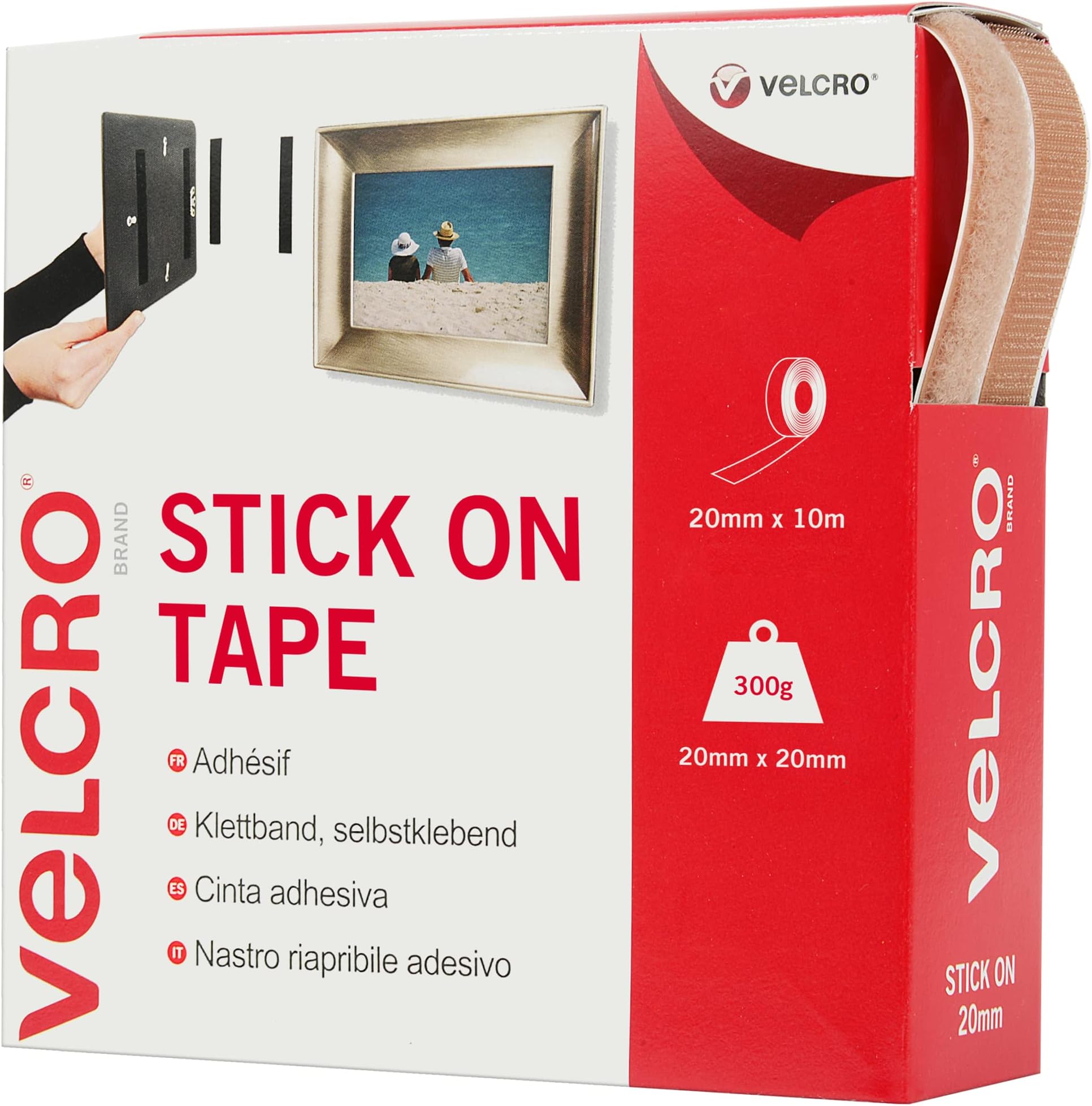 VELCRO Brand Stick On Beige, Hook and Loop Tape Self Roll 20mm x 10m ...