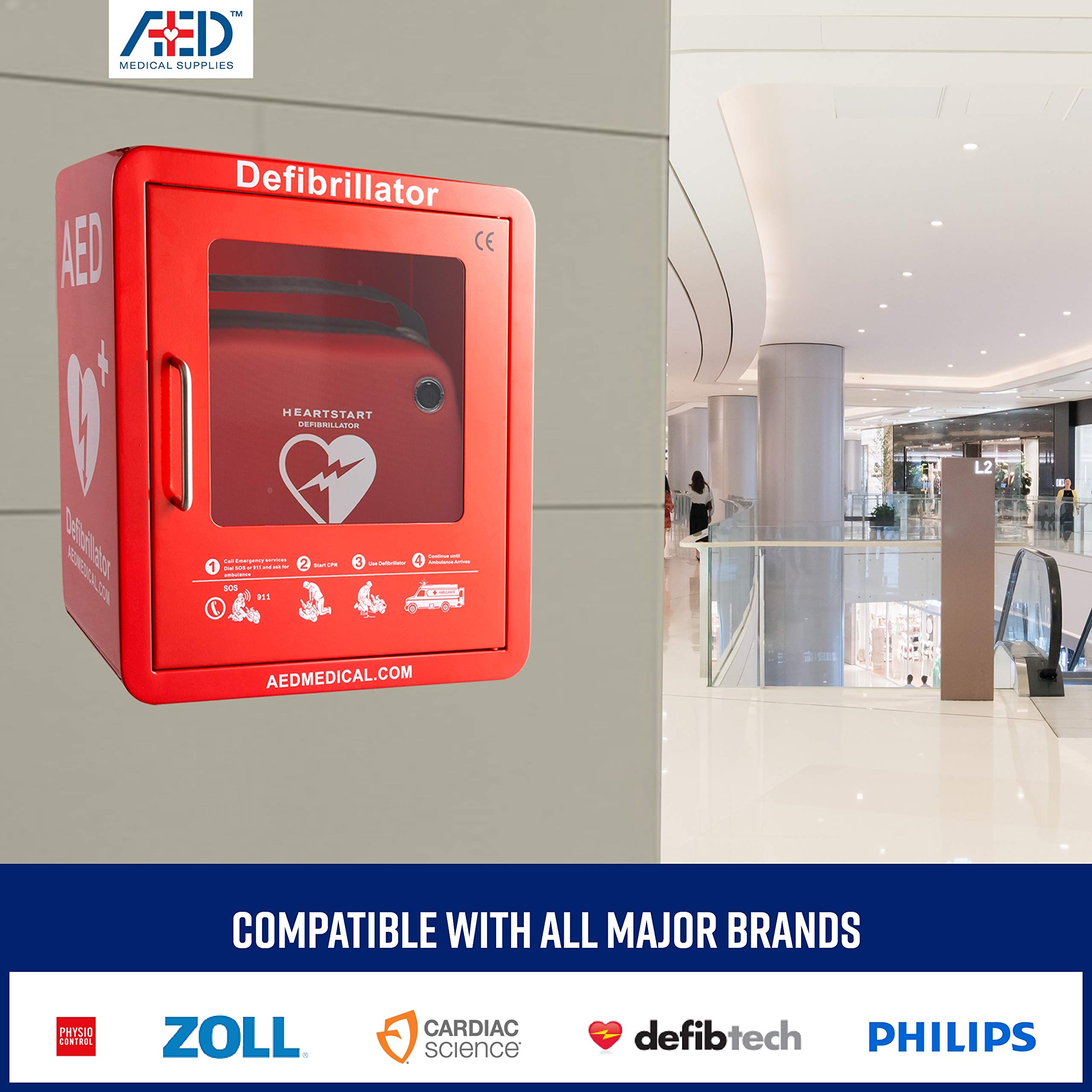 Stainless Steel AED Cabinet | 14 x 8 x 15.5 Inch Wall Mount Storage ...