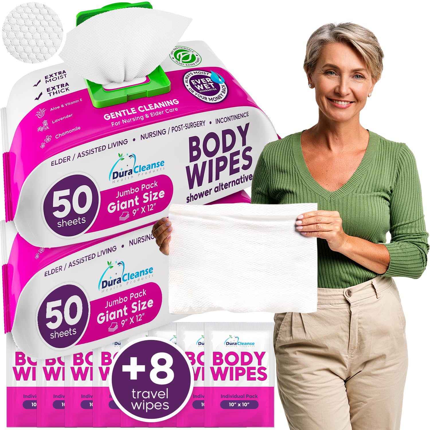 Amazon.com: XL Bath Wipes for Adults Bathing No Rinse (2pk) - 100 Count ...
