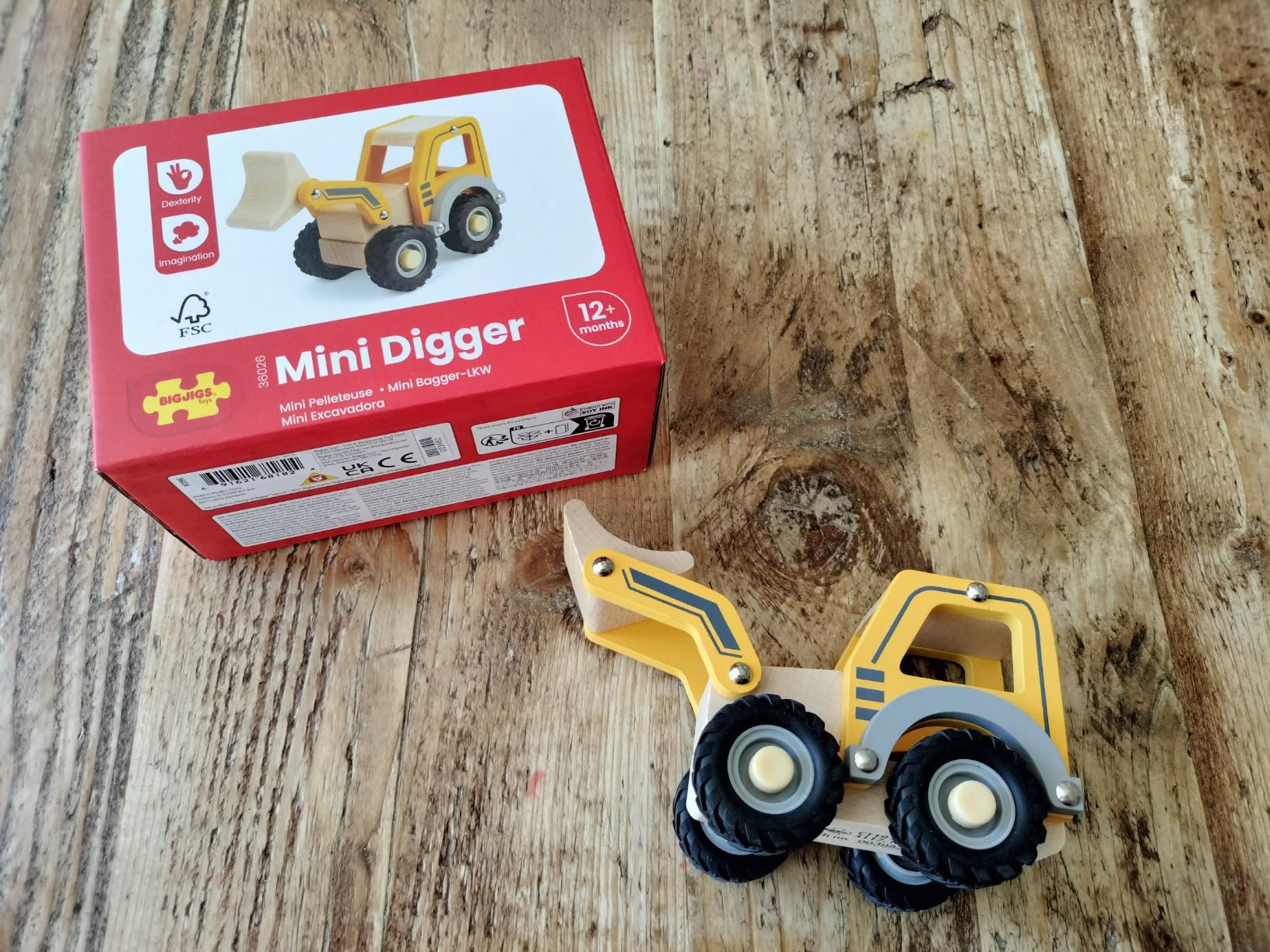 Bigjigs Toys Mini Digger - Kids Diggers, Wooden Construction Truck ...