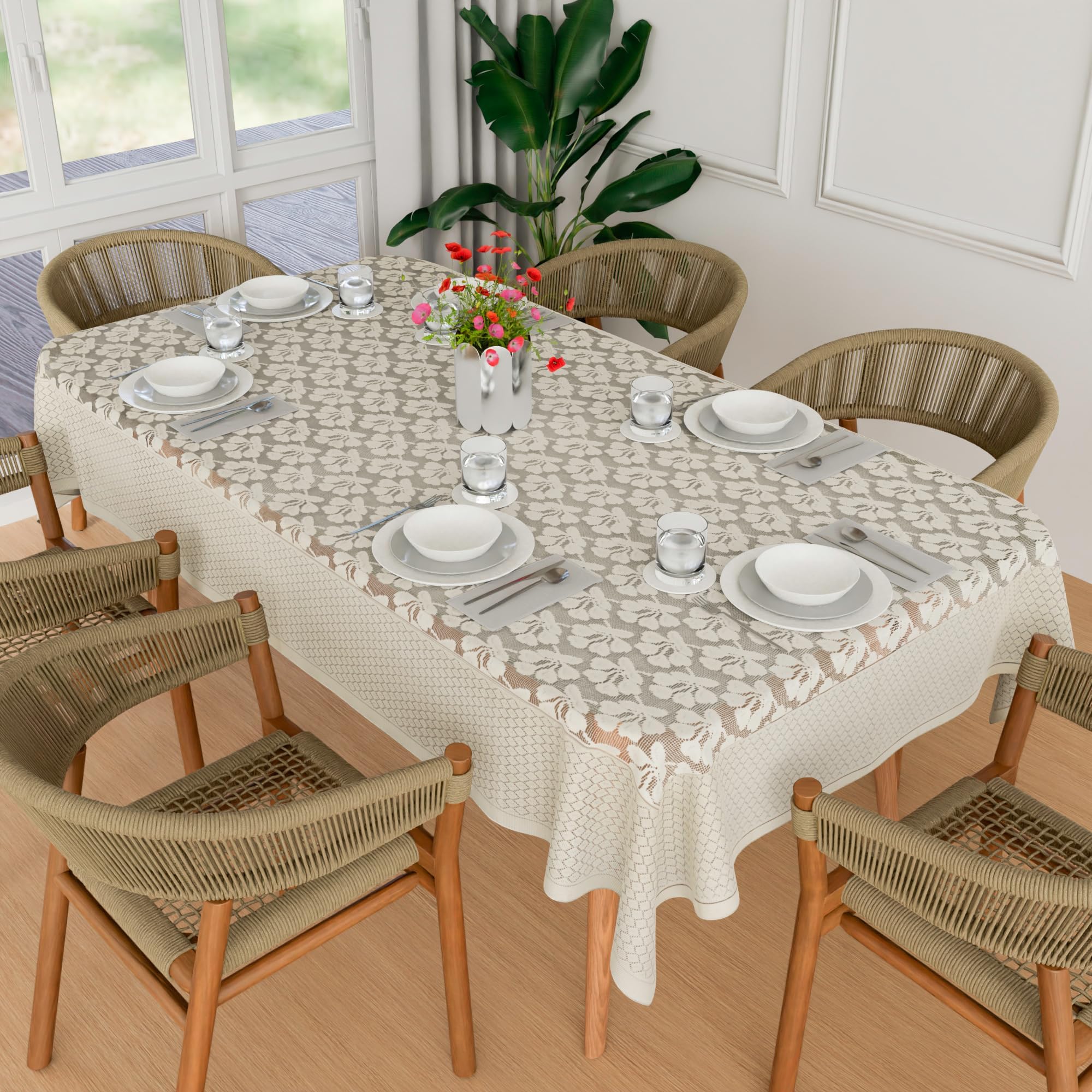 Buy Yellow Weaves Fabric Net Cloth Floral Designer Rectangular Dining ...