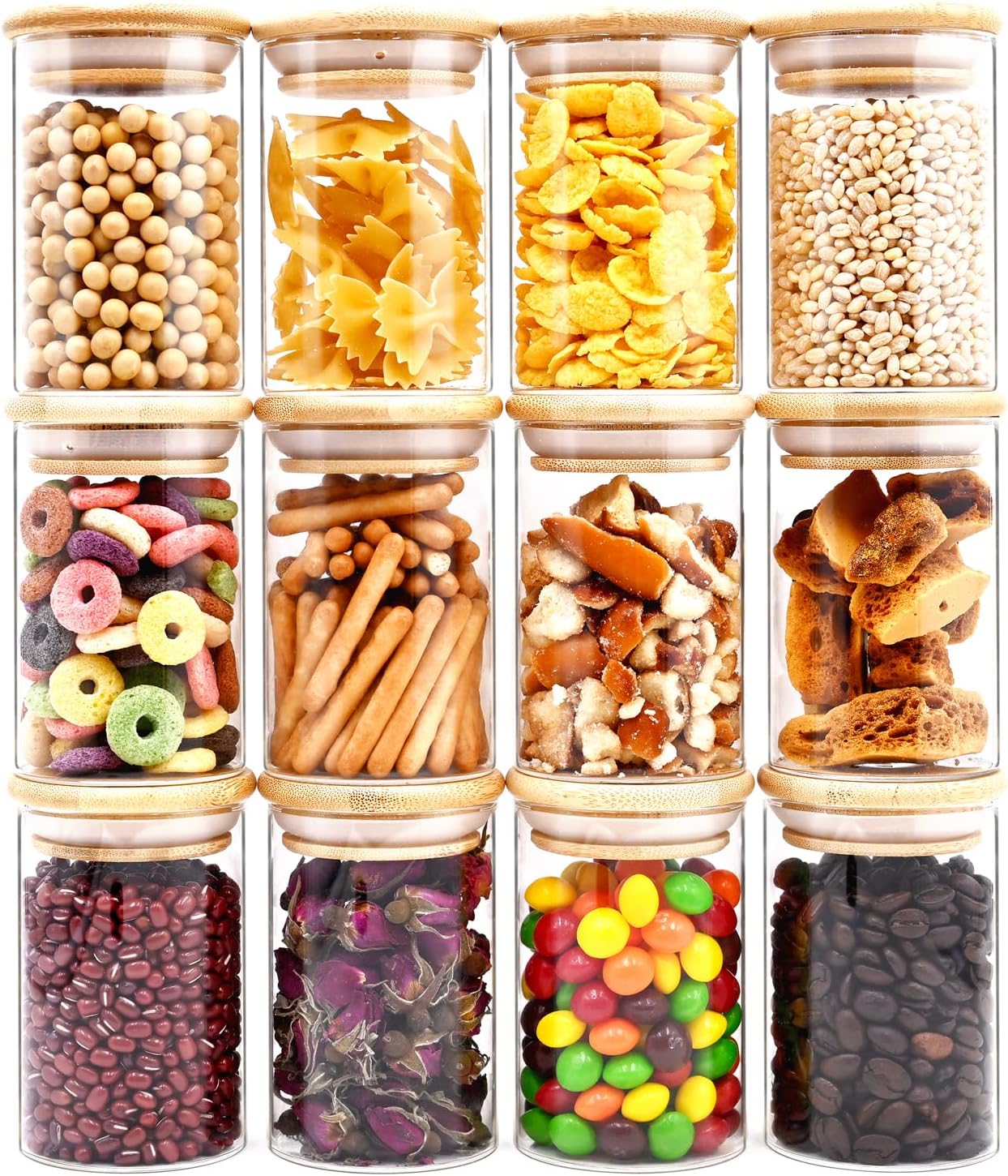 Amazon.com: QLoztyse Glass Jars with Bamboo Lids - 9oz Glass Canisters ...