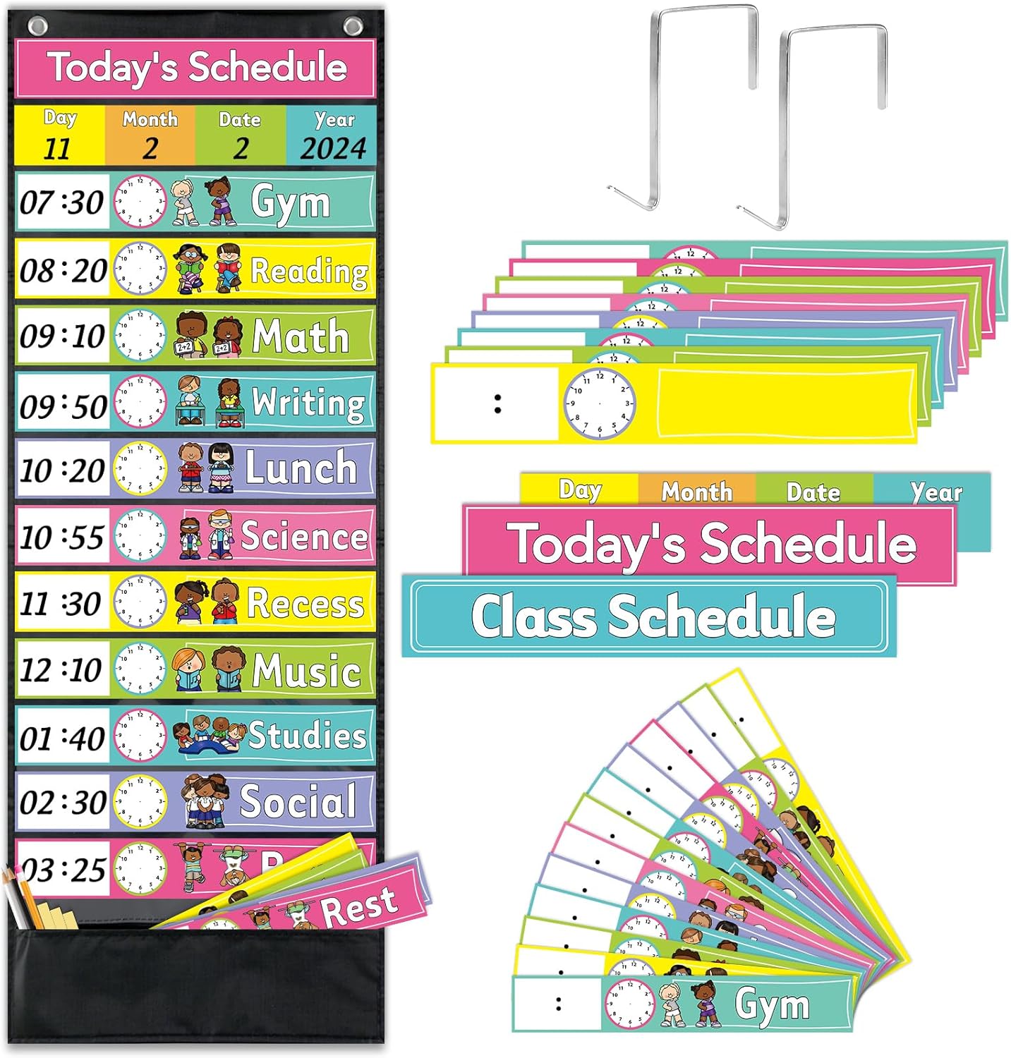 Amazon.com: JarThenaAMCS Daily Schedule Pocket Chart 13 x 35.5 Inch 13 ...