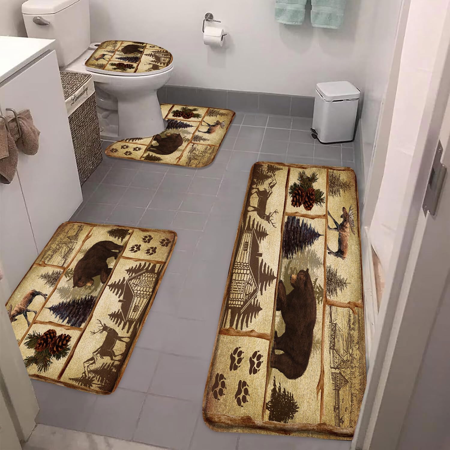 Amazon.com: 4 Piece Bathroom Rug Sets,Rustic Cabin Antique Bear Moose ...
