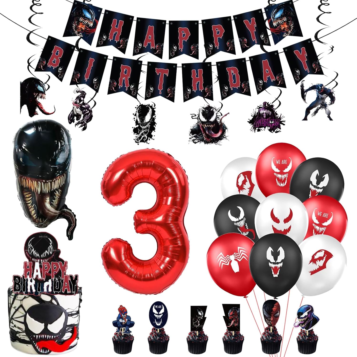 Amazon.com: ASTEKER Venom 3rd Birthday Party Supplies, Superhero Theme ...
