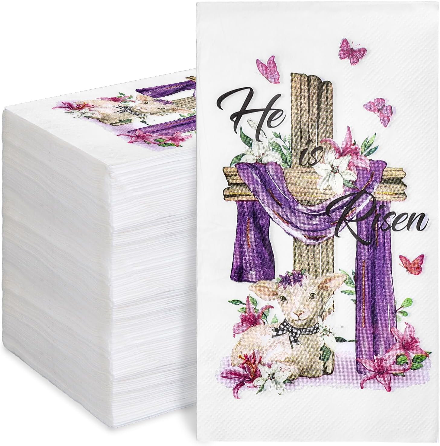 Amazon.com: FYSUIMU 100Pcs Easter Guest Napkin Christian He Is Risen ...