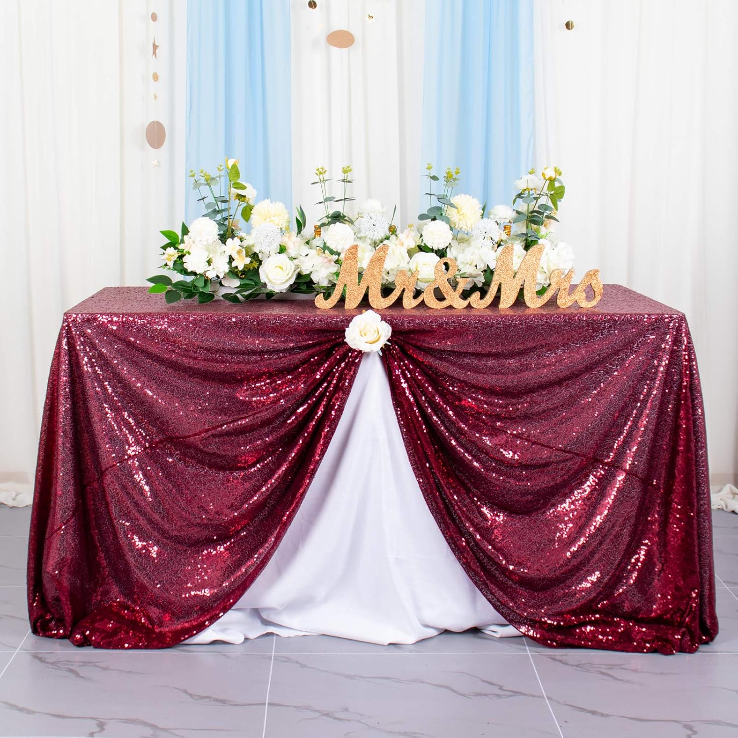 Amazon.com: AMZLOKAE Sequin Tablecloth Rectangle 50x80 Burgundy Table ...