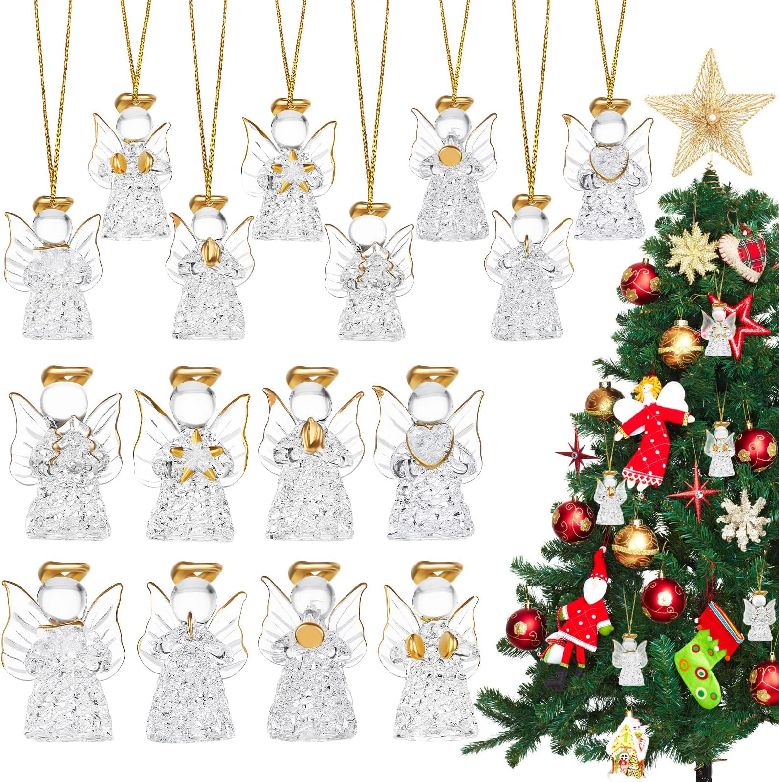 Amazon.com: NUPTIO Mini Angel Crystal Ornament: 12 Pcs Glass Hanging ...