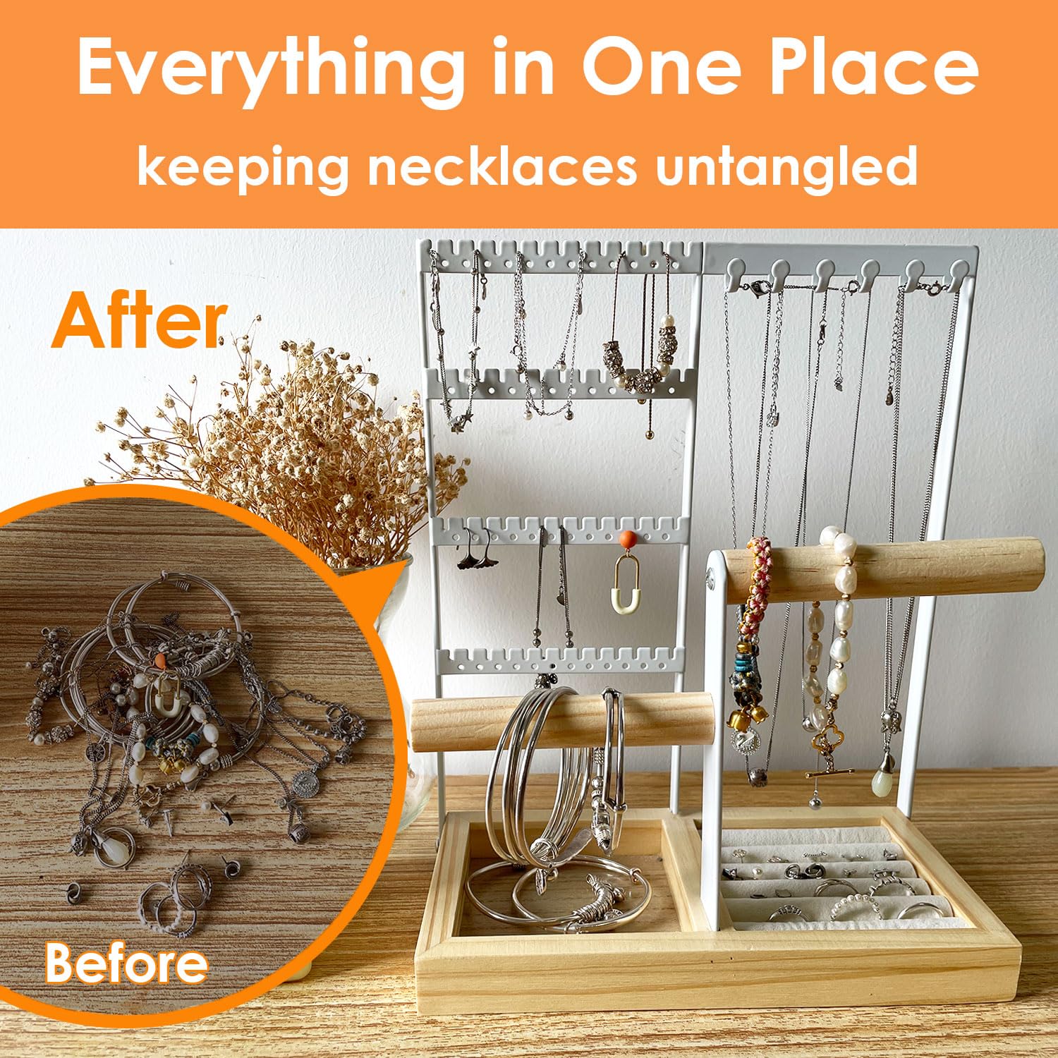 YOOLENS Jewelry Holder Organizer 4 Tier Earring Organizer Necklace ...