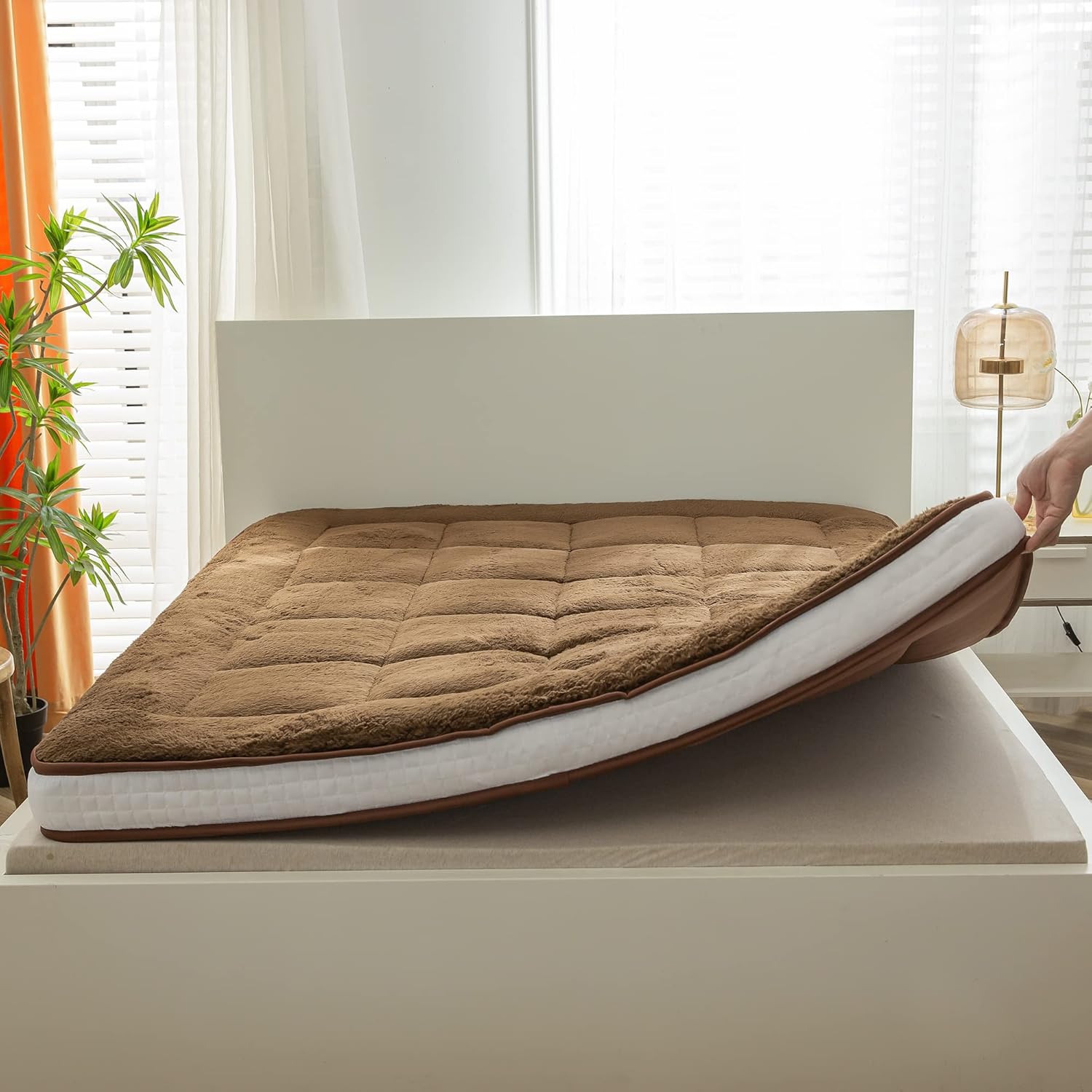 Amazon.com: YOSHOOT Winter Fleece Japanese Futon Floor Mattress Queen ...