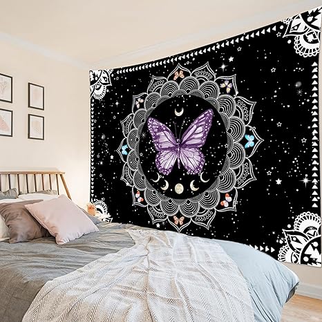 Amazon.com: LB Butterfly Mandala Wall Art - Purple Butterfly Black ...