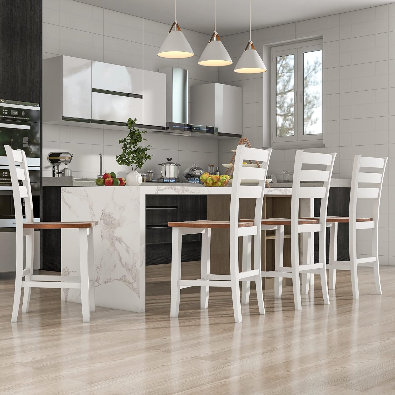 Amazon.com - Lepfun 4, Farmhouse Wood 5-Piece Counter Height Dining ...