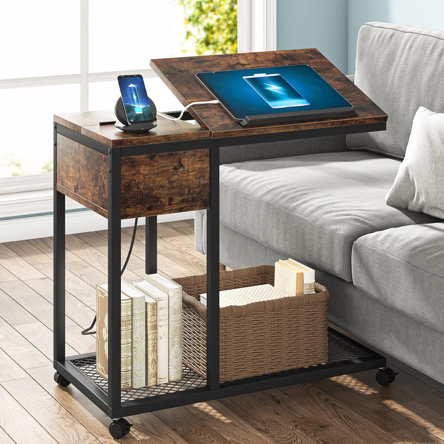 Amazon.com: Tribesigns Portable Side Table with Power Outlet and USB ...