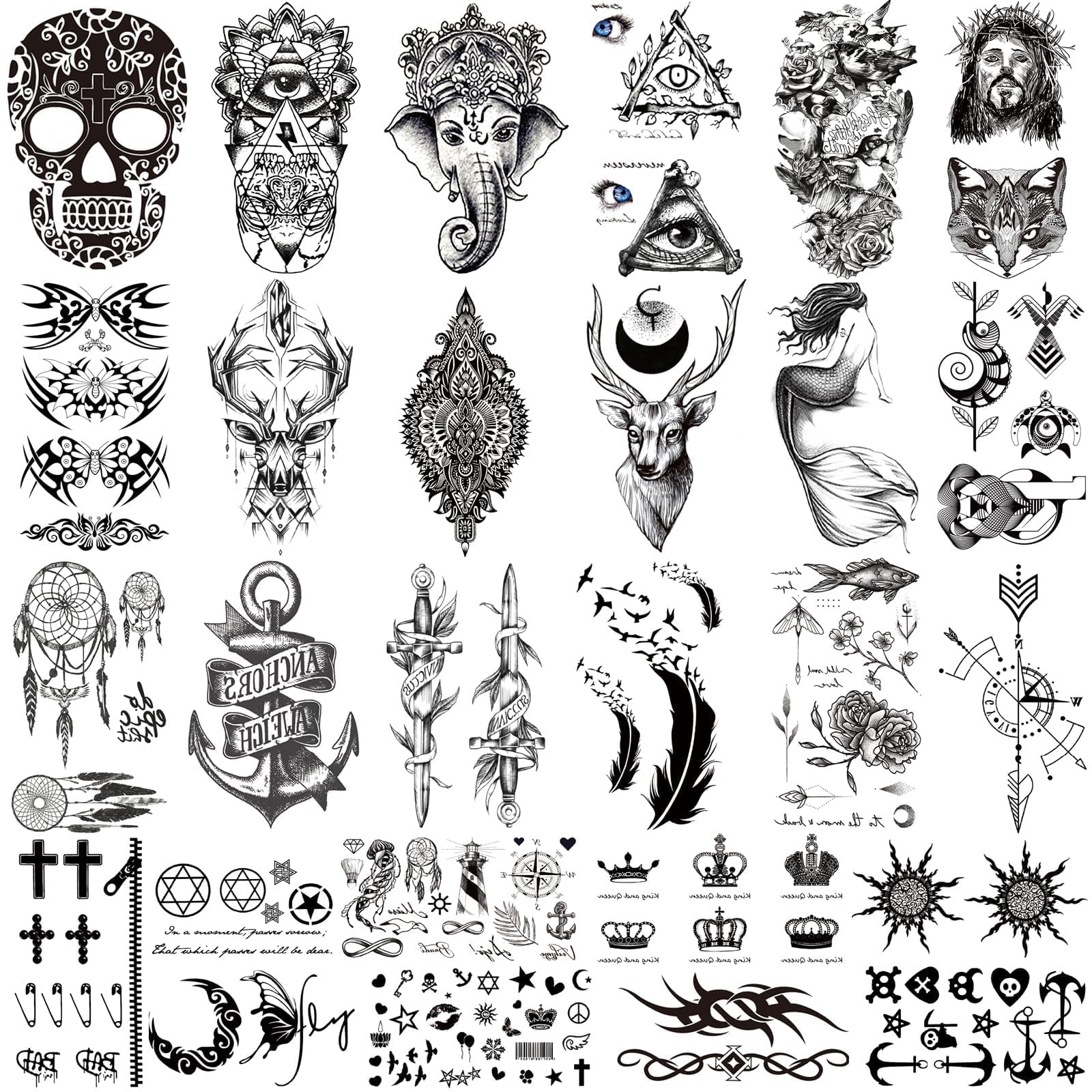 BUXIUGAN Temporary Tattoos, 50 Sheets fake tattoos for Men Women Adults ...