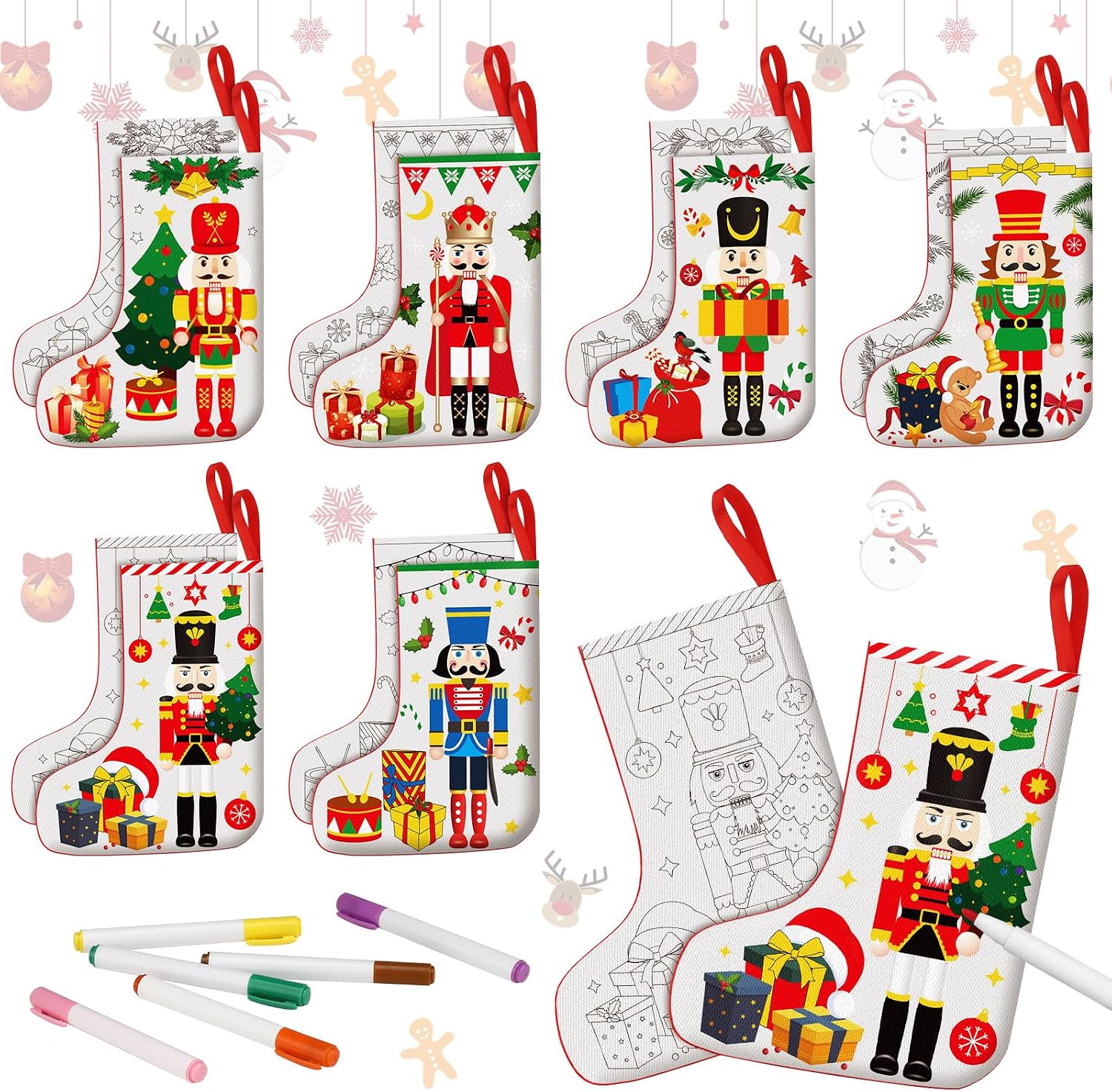 Amazon.com: Zhanmai 12 Pcs Color Your Own Christmas Stockings with 24 ...