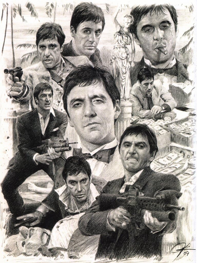 Amazon.com: Al Pacino Scarface Collection Sketch Portrait, Charcoal ...