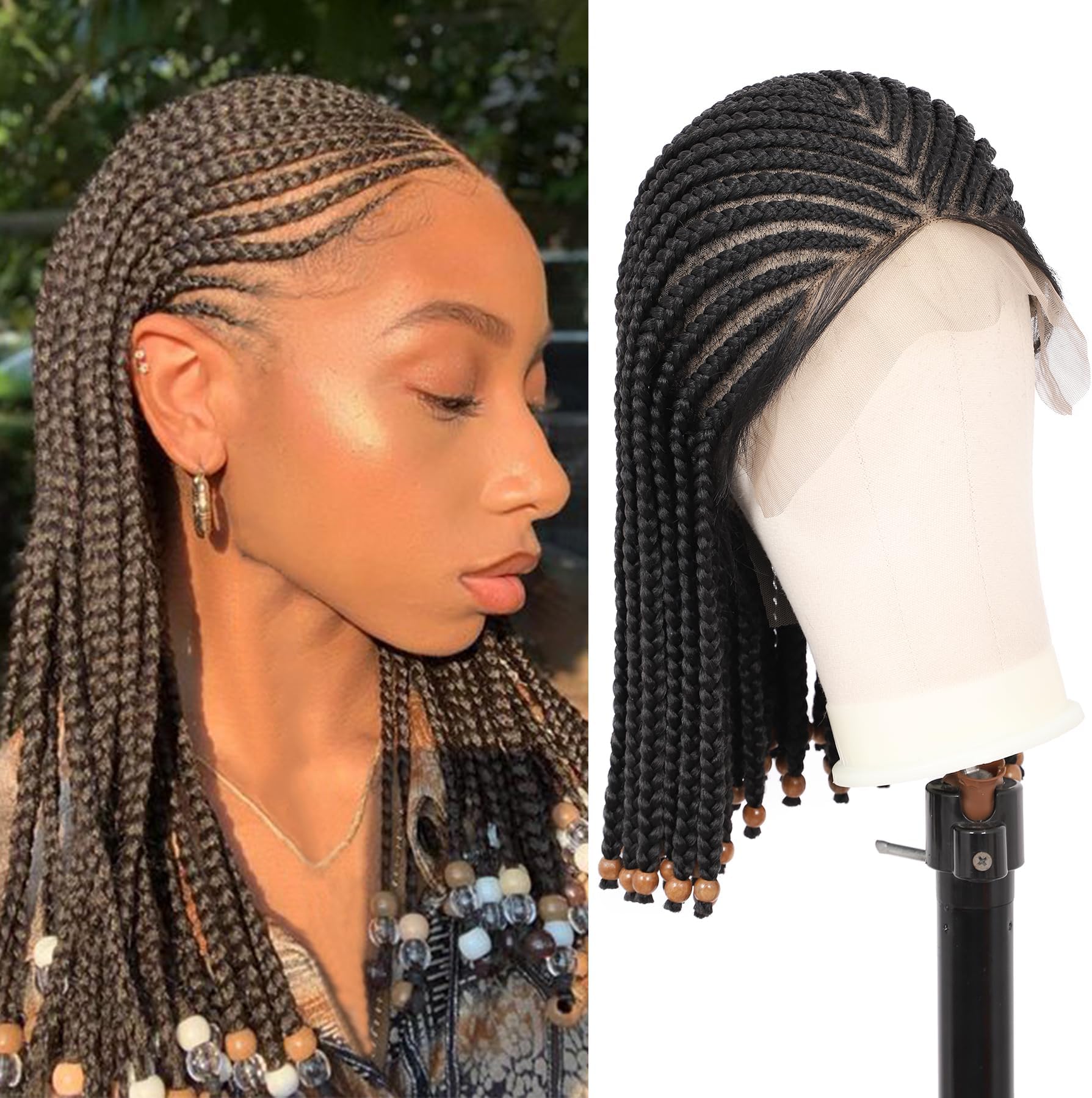 Amazon.com : Lexqui 14" Short Bob Lace Braided Wigs for Women Cornrow ...