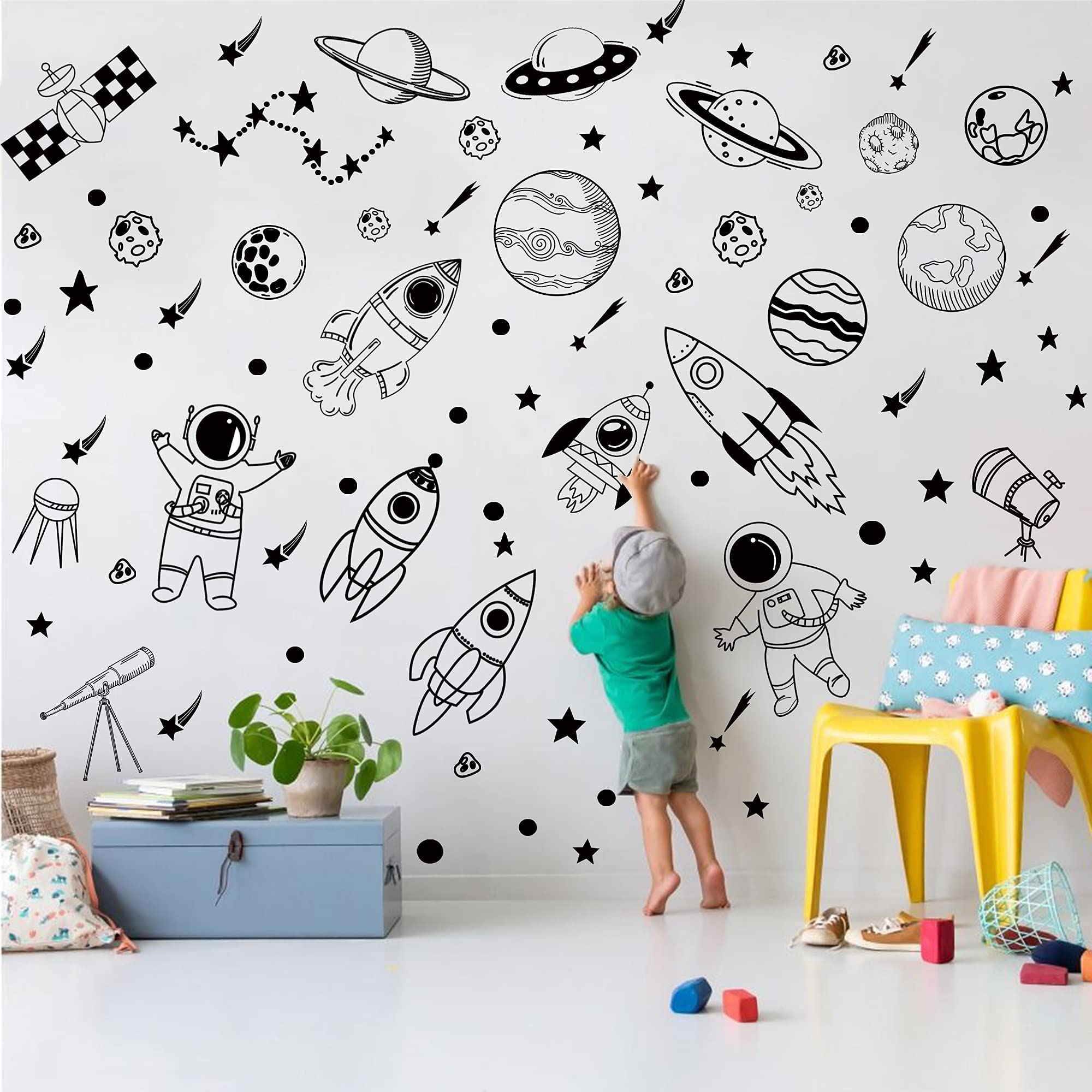 Buy Space Astronaut Wall Decals Rockets Spaceman Planets Stars Wall ...