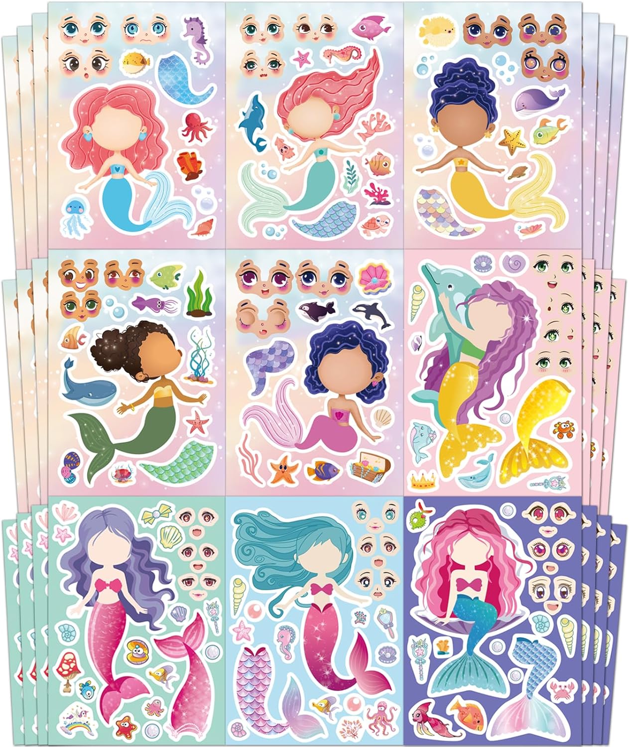 Amazon.com: Ozepao 48 Pcs Mermaid Sticker Sheets | Mix and Match Make ...