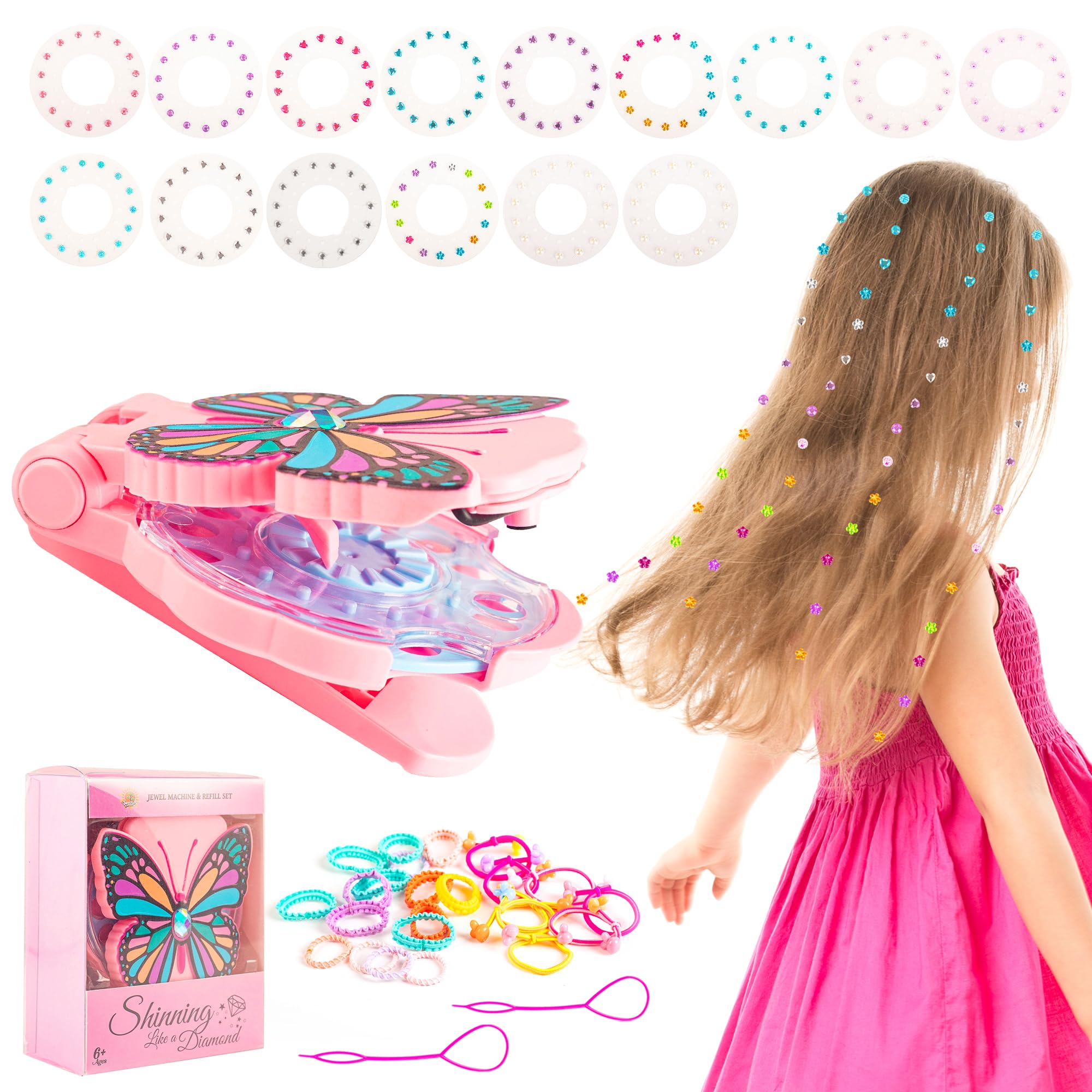 Hair Gem Stamper Girls Hair Bedazzler Kit with 225 Rhinestones 24 ...