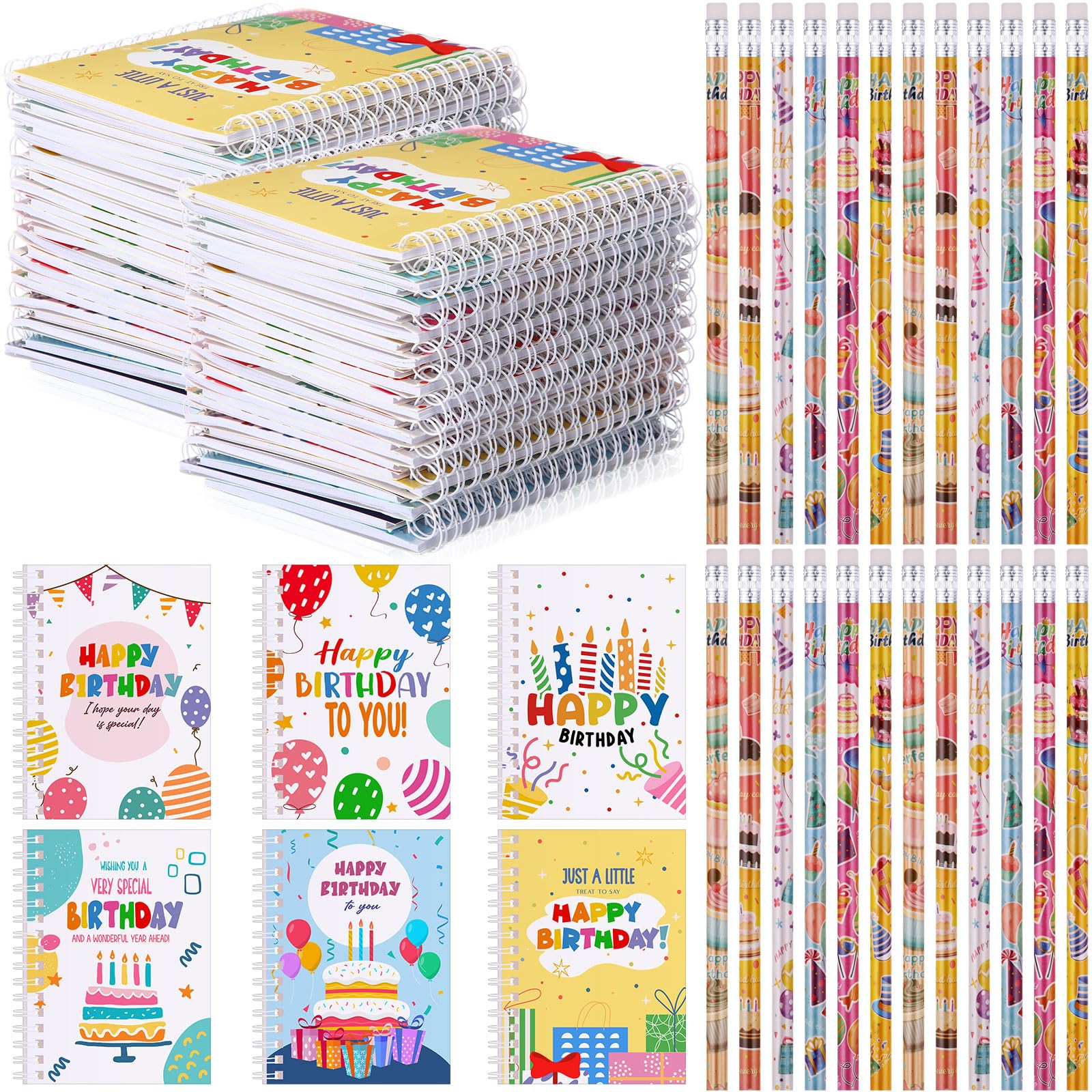 Amazon.com : Crtiin 48 Pcs Happy Birthday Pencil Notebooks Gift Spiral ...