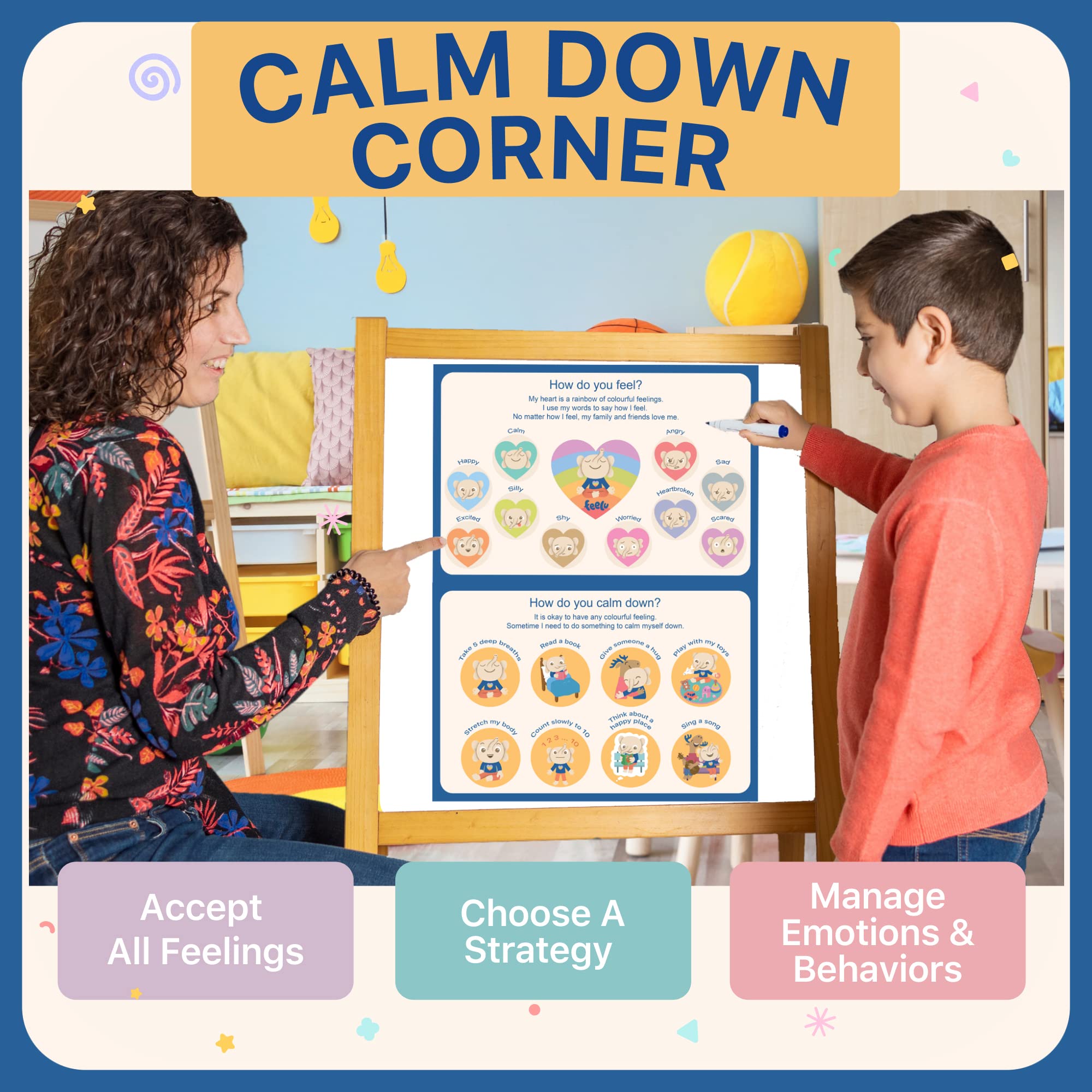Buy Feelu Colour-coded Feelings Chart & Calming Poster For Kids ...