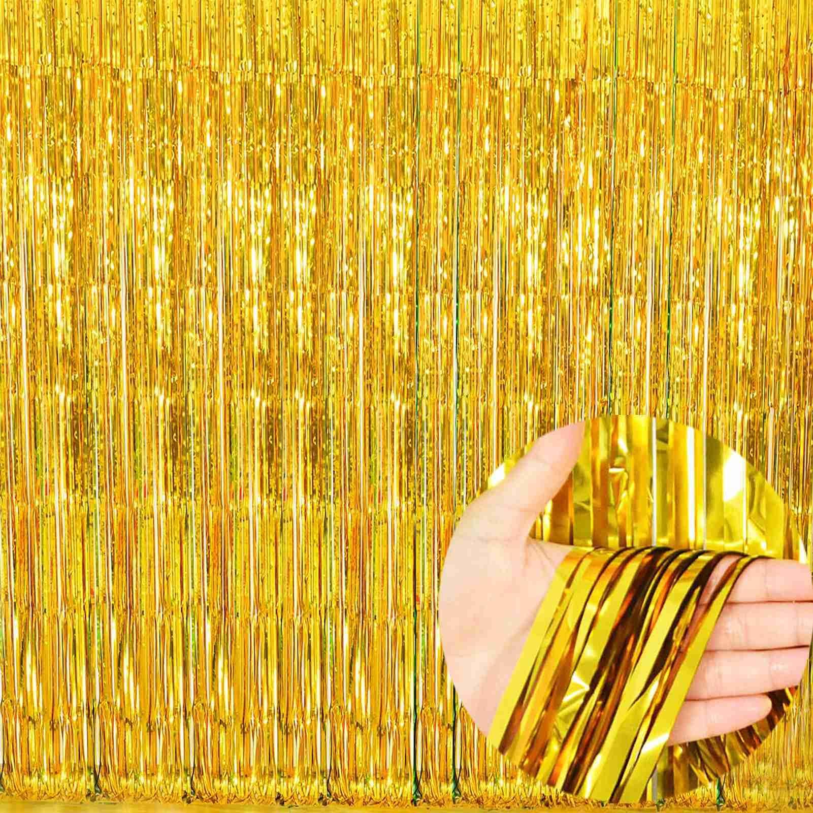Amazon.com: EUFARS 4 Pack Gold Foil Fringe Curtains Backdrop - 3.2ft x8 ...