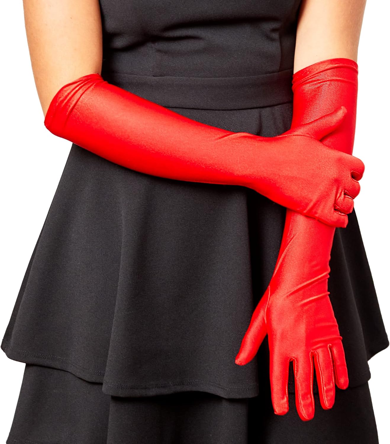 Amazon.com: Long, Red, Satin Opera Gloves; Cruella Deville Gloves ...