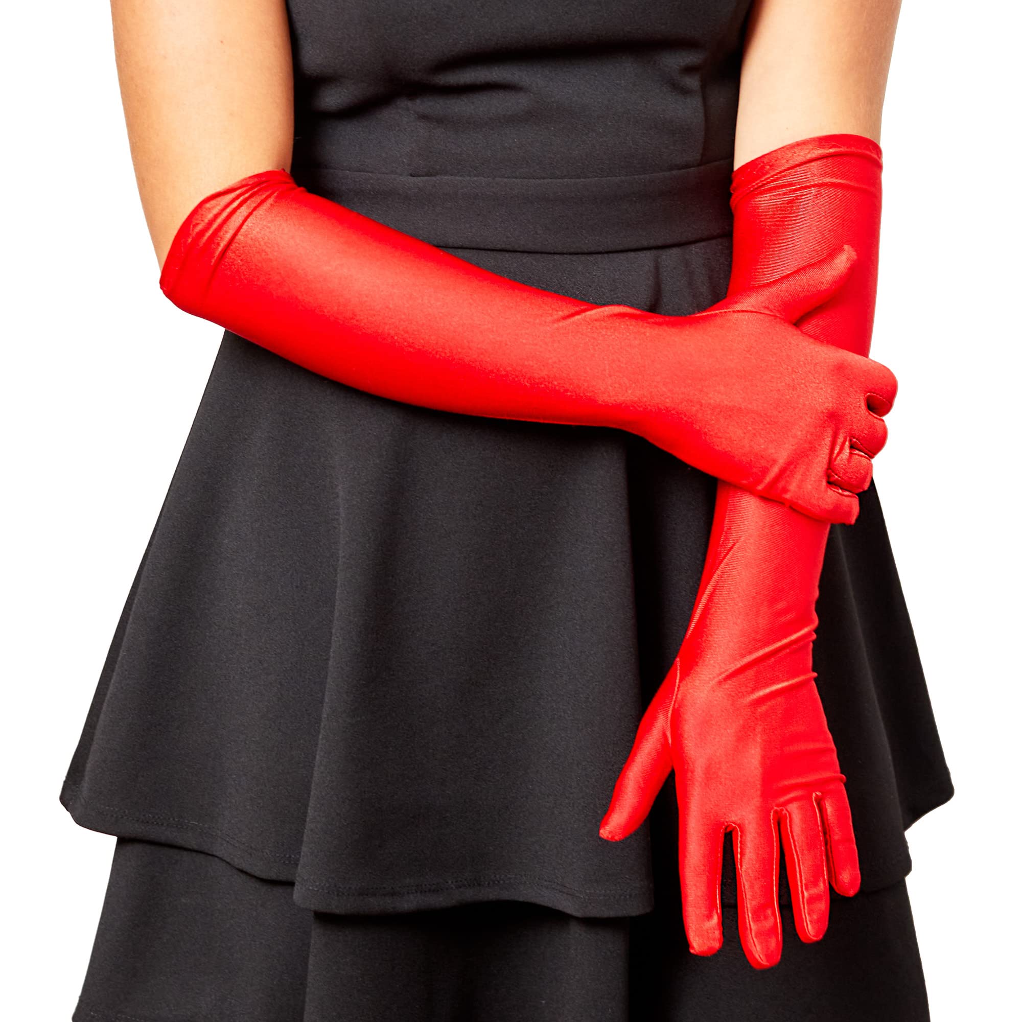 Amazon.com: Long, Red, Satin Opera Gloves; Cruella Deville Gloves ...