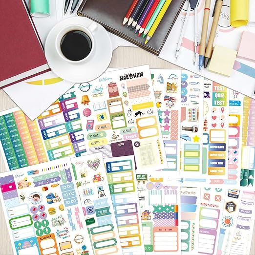 Amazon.com: Student Planner Stickers Pack, 24 Sheets of School Planner ...