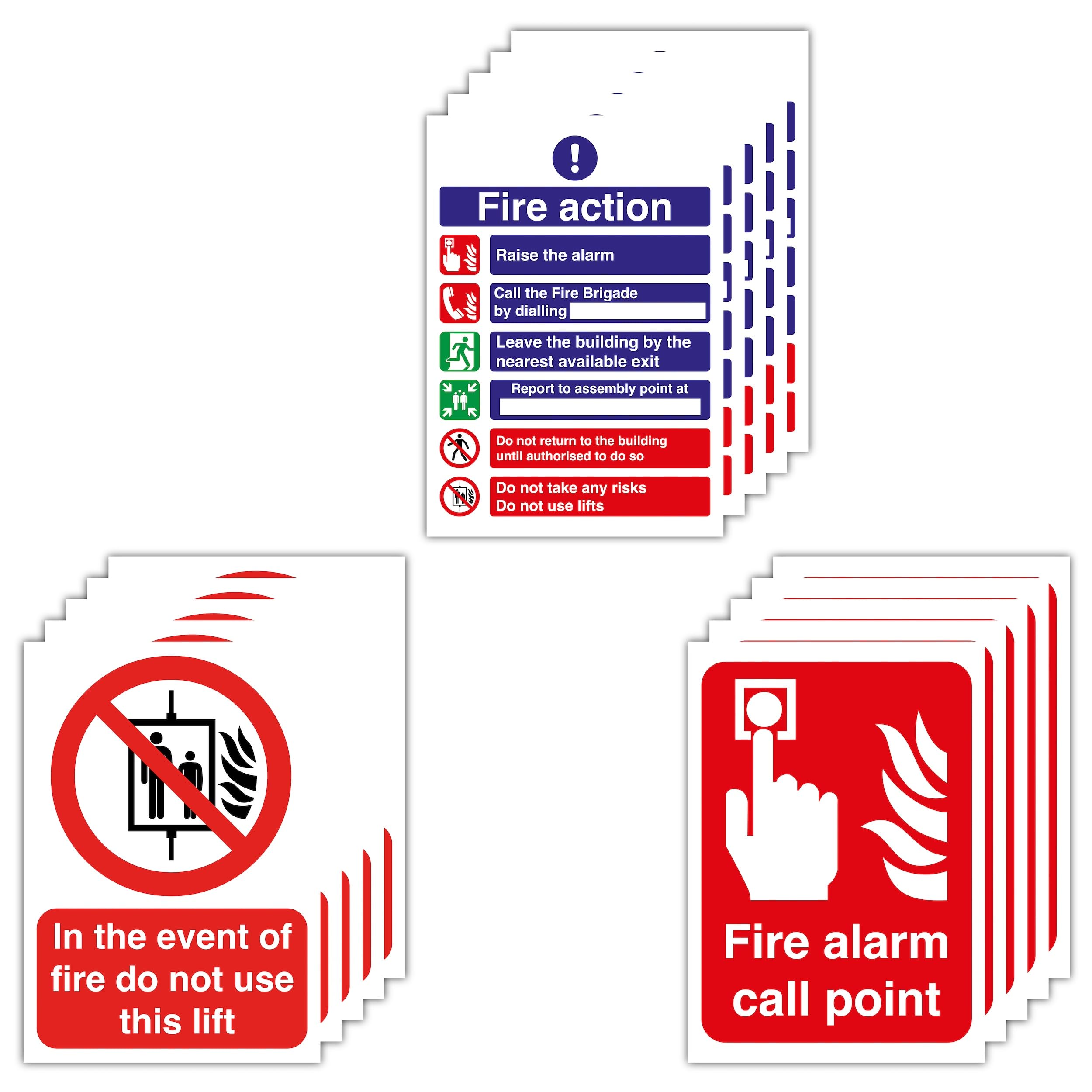 14,8CM X 21CM Pack of 15 Fire Safety Sign 5X Fire Action Notice & 5X ...