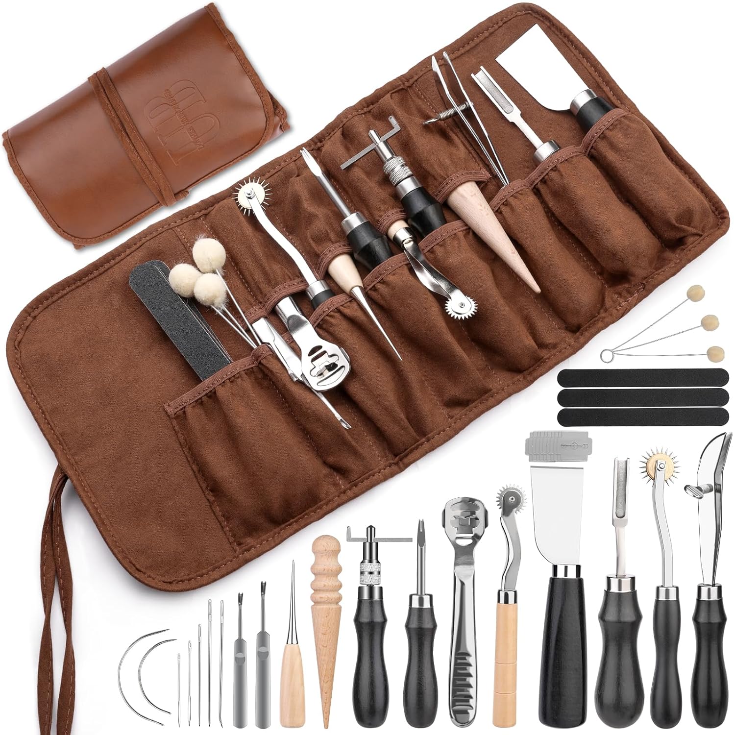 Yizzvb Leather Working Tools, Leather Crafting Kit, 35-Piece Leather ...