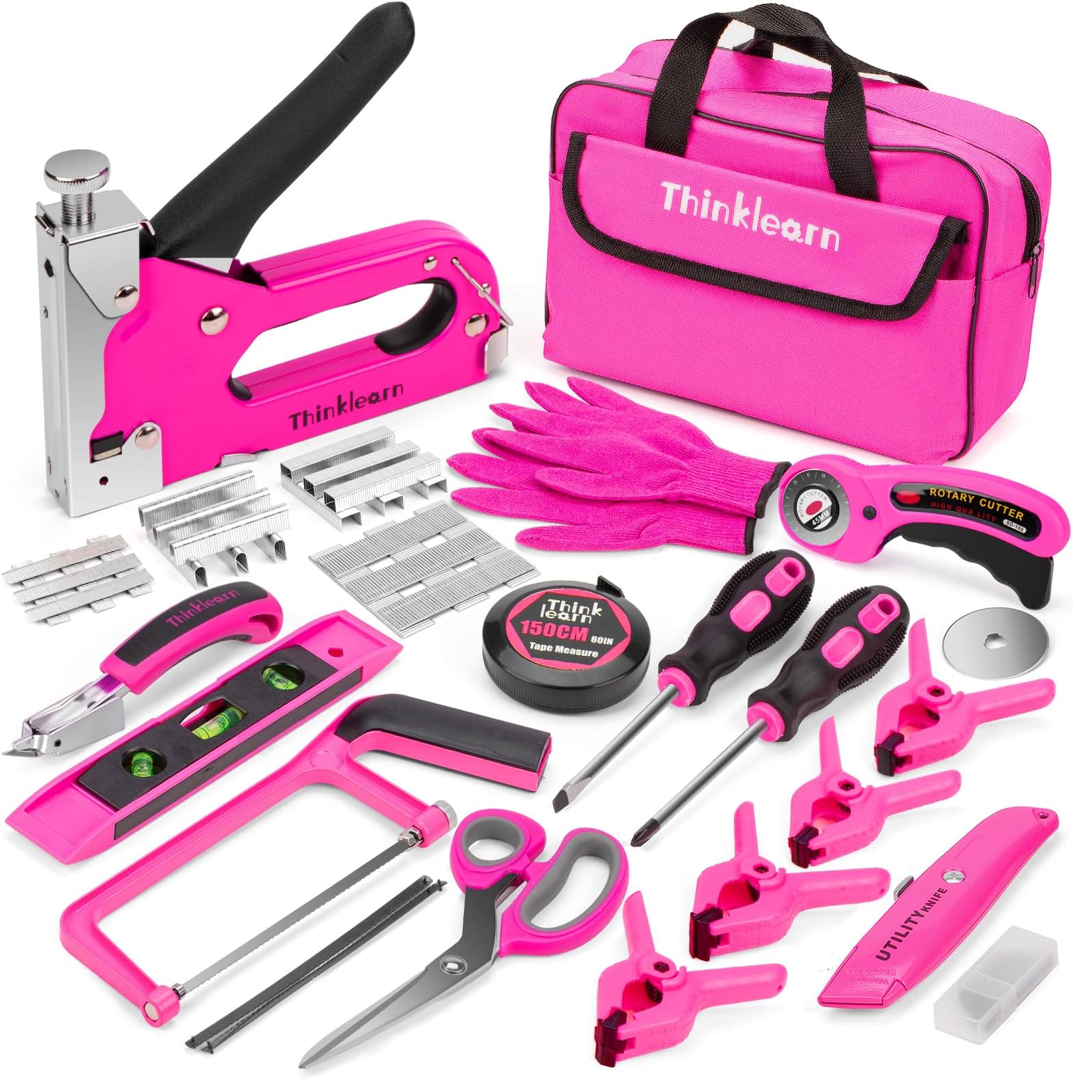 Amazon.com: ThinkLearn 37Pcs Staple Gun Tool Set, 4-in-1 Pink ...