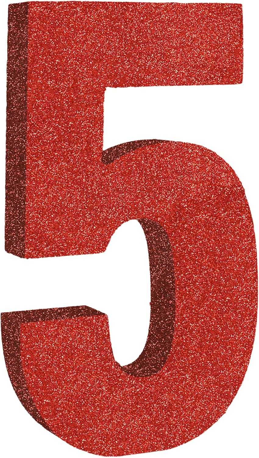 Amazon.com: TONIFUL 7.8 Inch Red Glitter Number 5 Wooden Table ...