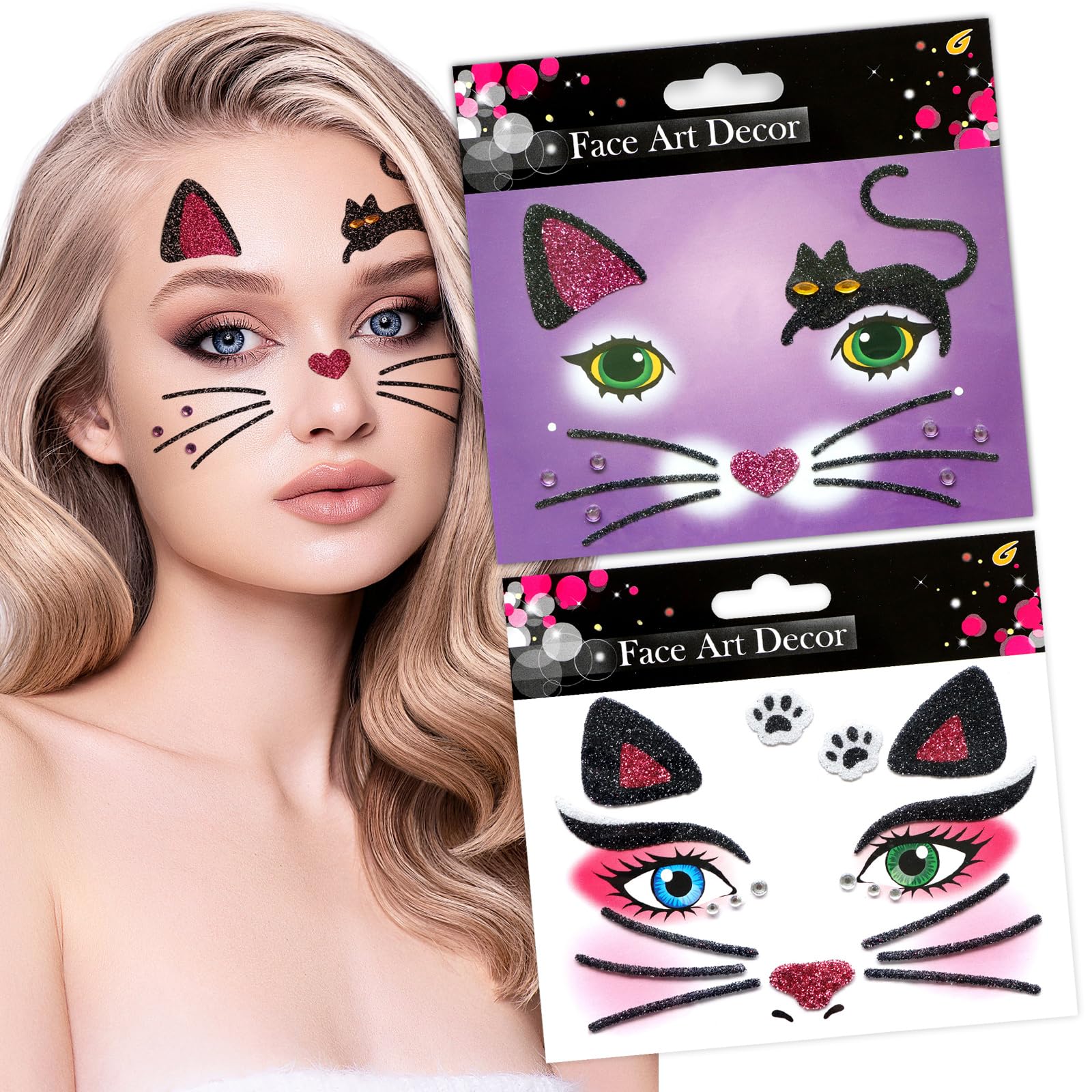 Amazon.com : Cat Temporary Face Tattoo Sticker Set for Kids Women ...