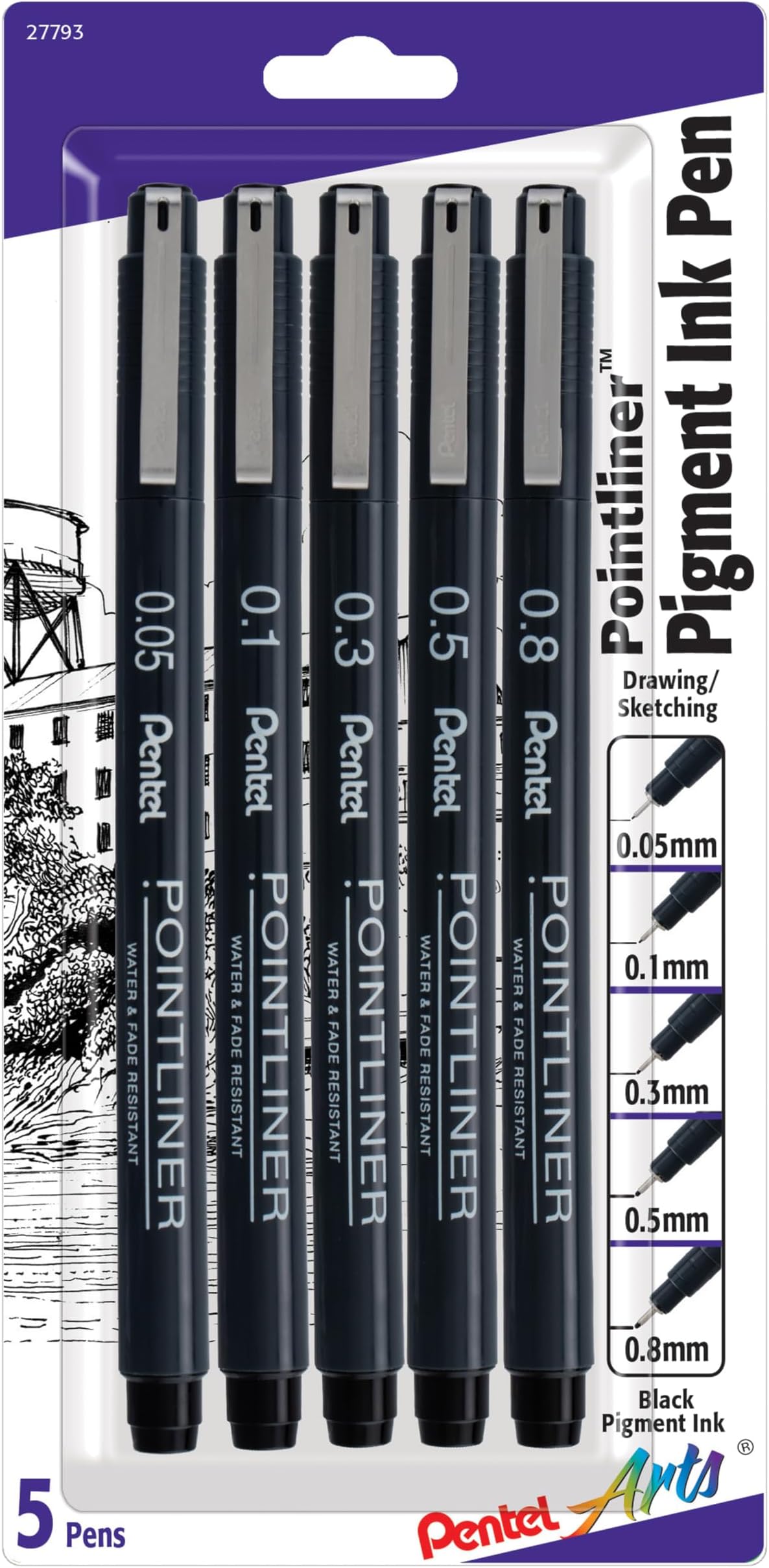 Pentel Pointliner Drawing Pen | Durable Tip & Acid Free Ink | Water And ...