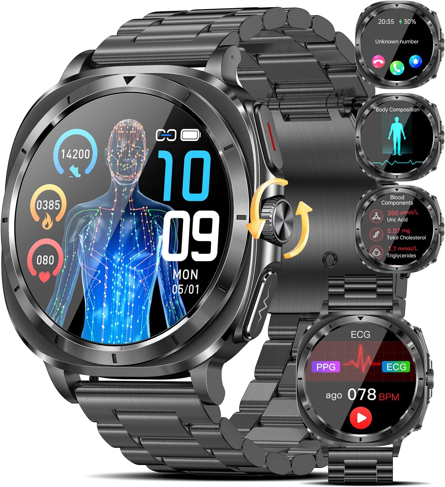 2025 Neu Smartwatch mit 𝐁𝐥𝐮𝐭𝐳𝐮𝐜𝐤𝐞𝐫/𝐄𝐊𝐆/𝐇𝐑𝐕, 1.83’’ Zoll Fitnessuhr Herren Damen mit Blutdruck ...