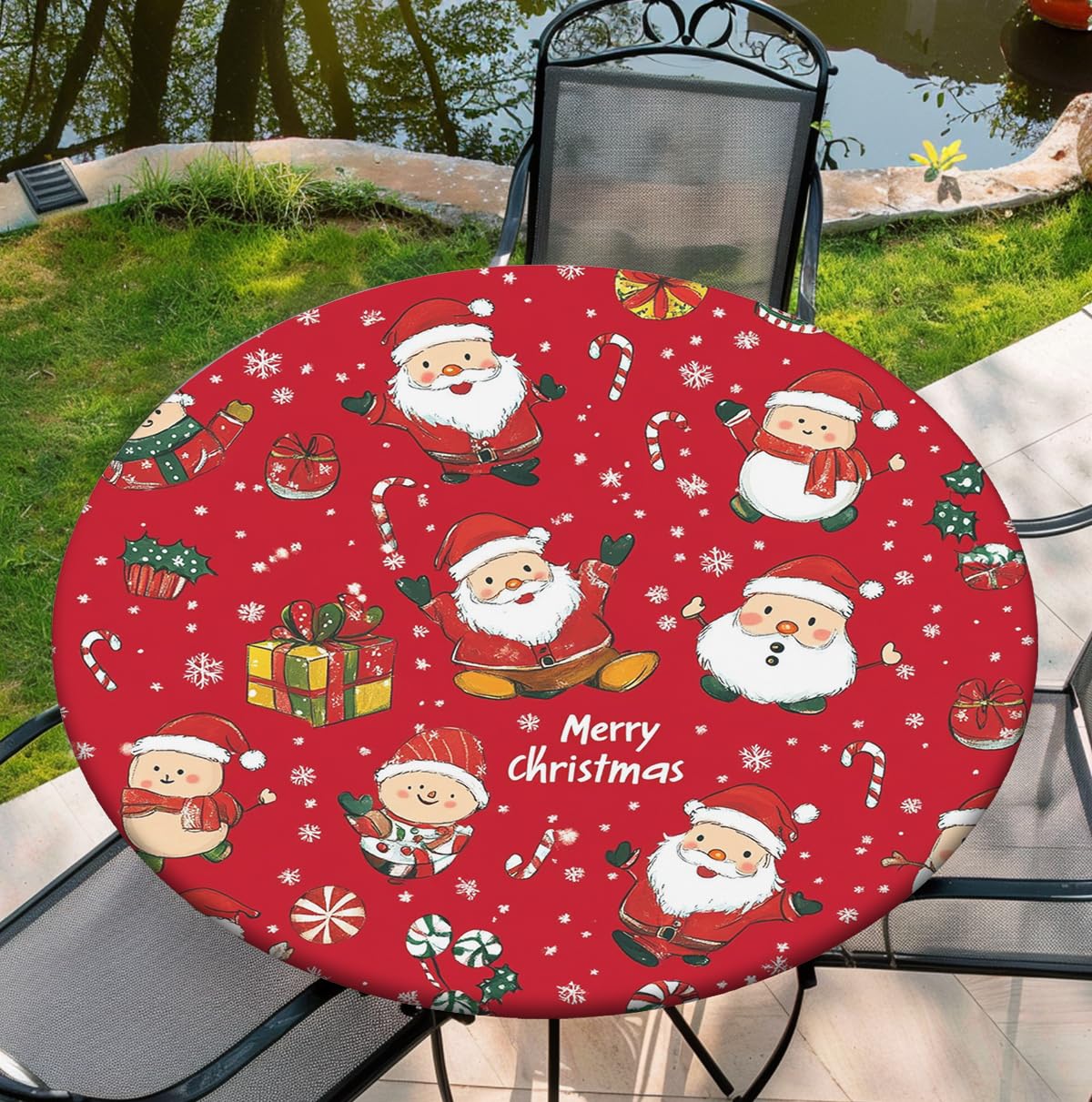 Amazon.com: Yesad Round Elastic Tablecloth for Christmas, 44 Inch Santa ...