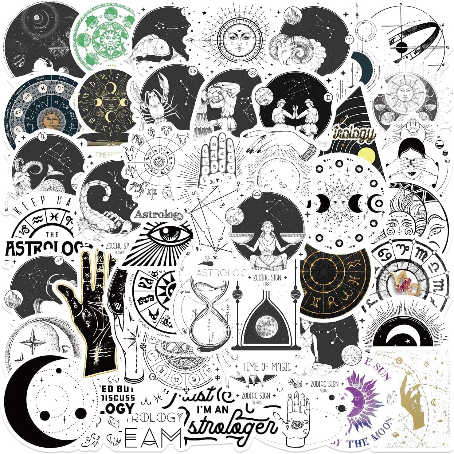 Amazon.com: 50 PCS Astrology Stickers - Vintage Aesthetic Magic Zodiac ...