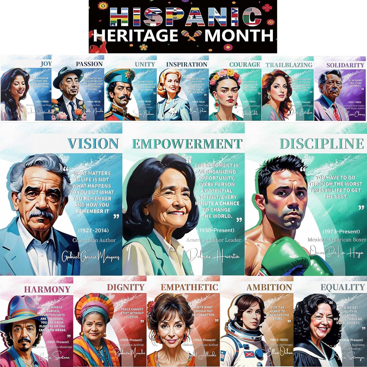 Amazon.com: Hispanic Heritage Month Posters Decorations-15PCS English ...
